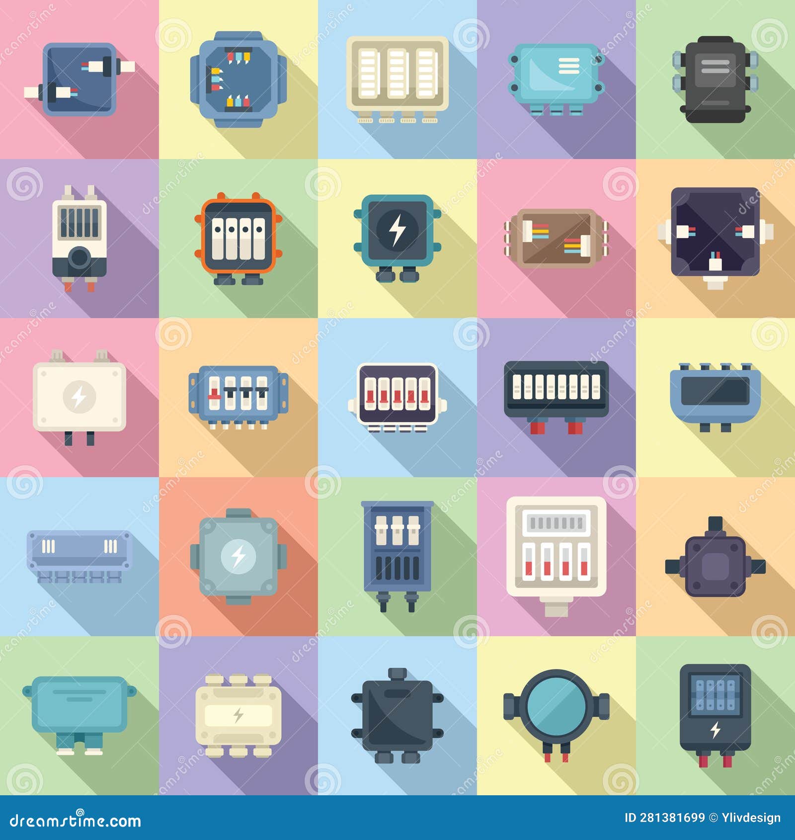 Junction Box Icons Set Flat Vector. Cable Connect Stock Vector ...