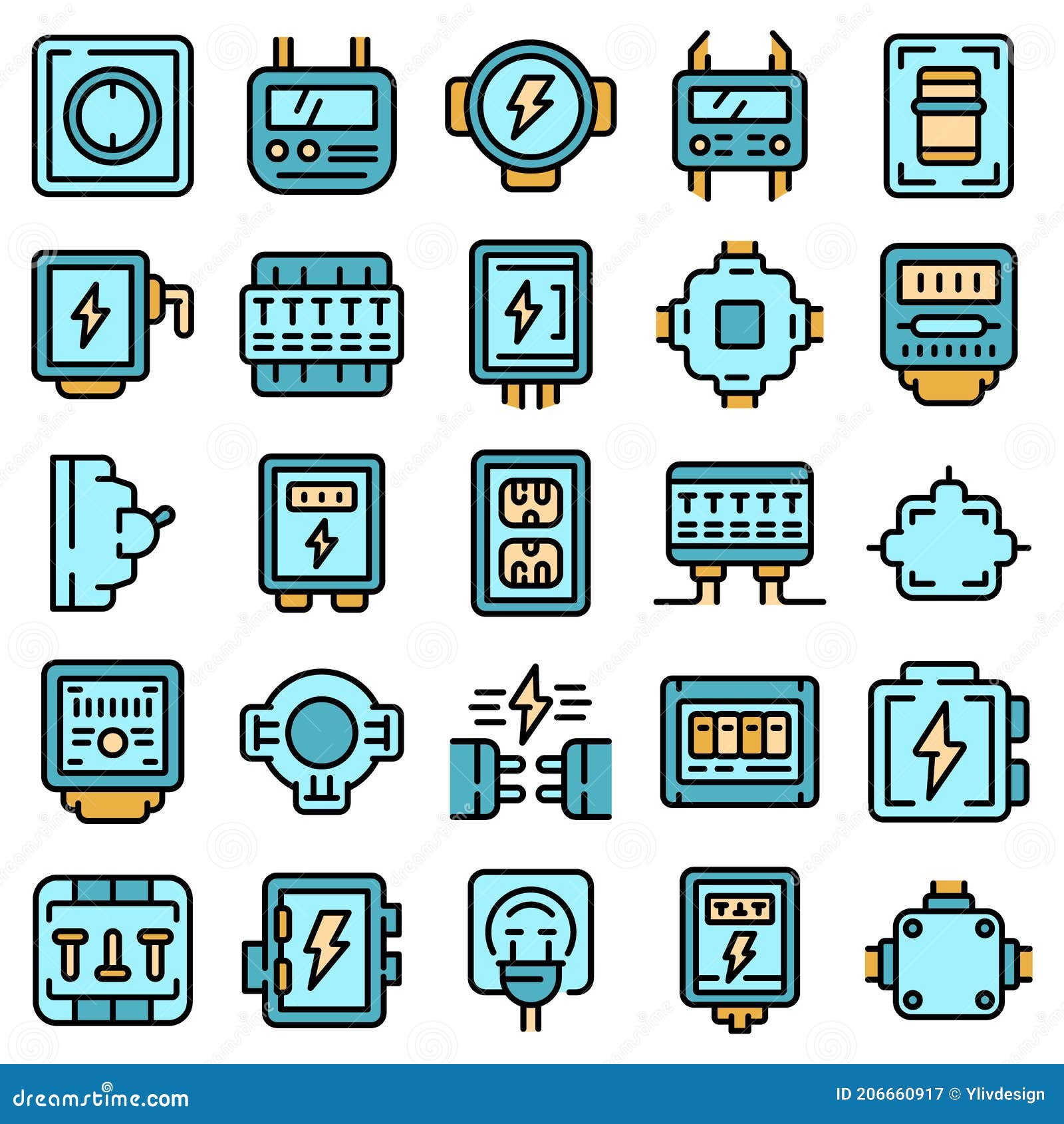 Junction Box Icons Set Vector Flat Stock Illustration - Illustration of ...