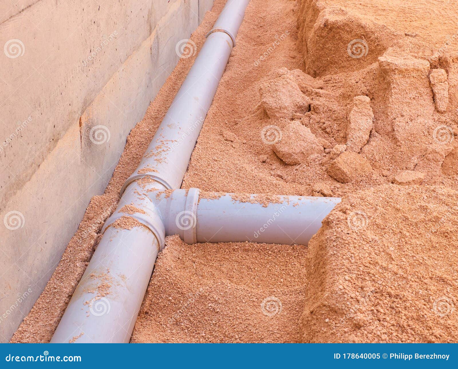 Junction of Plastic Sewer Pipes. Sewage Pipeline System of Residential ...