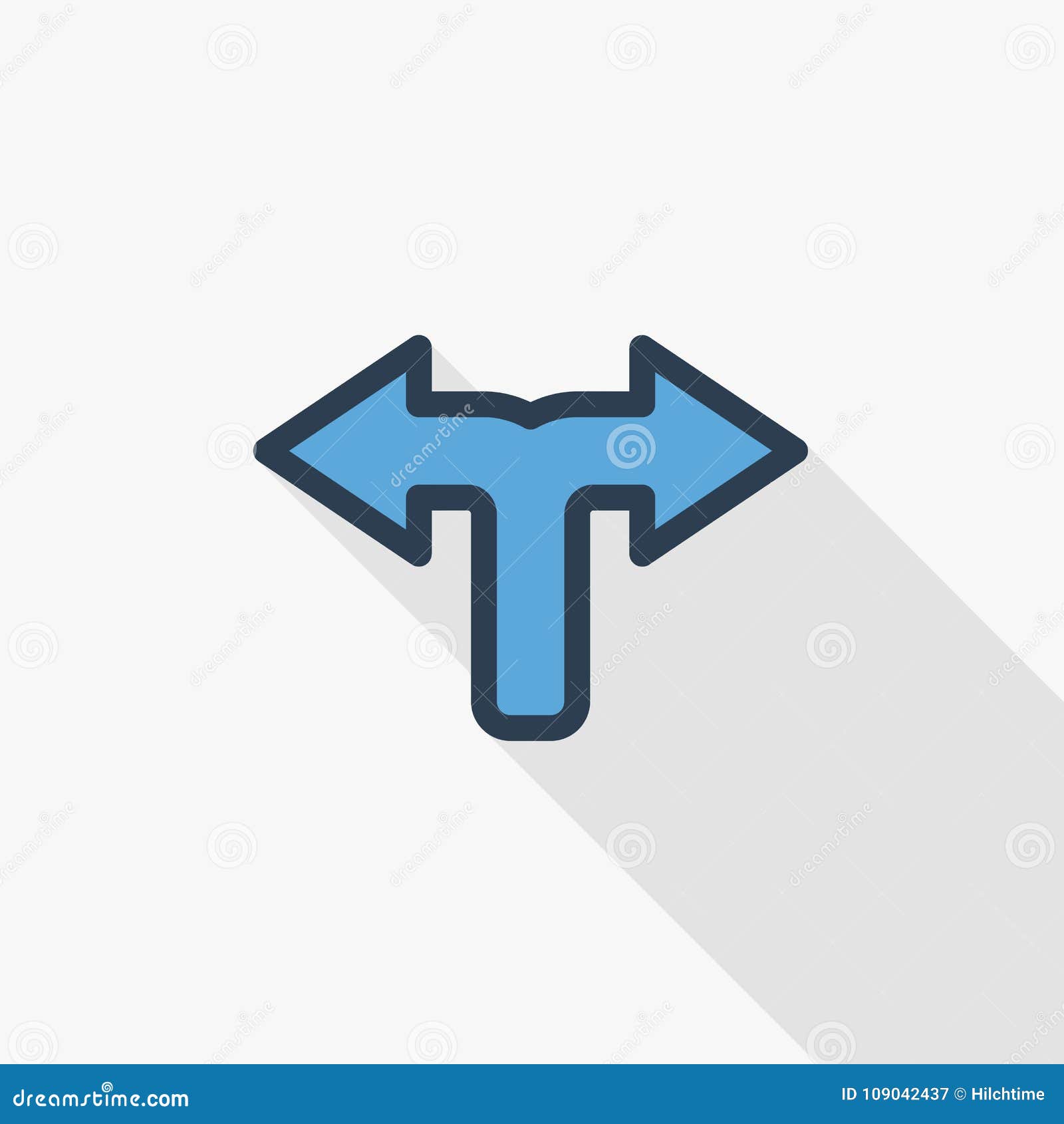 Junction, Separation, Two Paths, Ways Thin Line Flat Color Icon. Linear ...