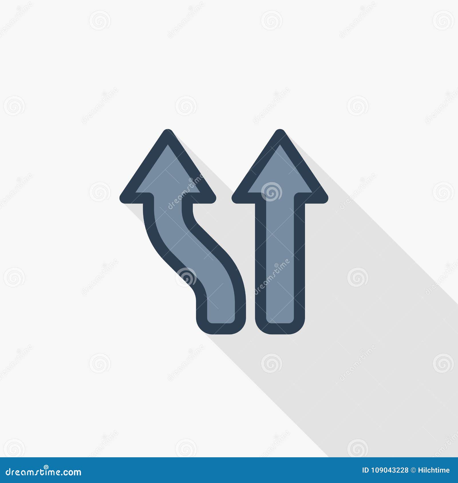 Junction, Separation, Two Paths, Ways Thin Line Flat Color Icon. Linear ...