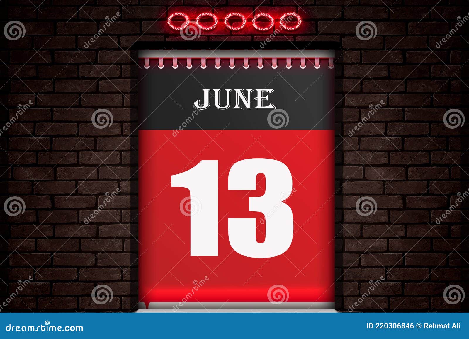 13 June, Calendar on Bricks Background Stock Illustration ...
