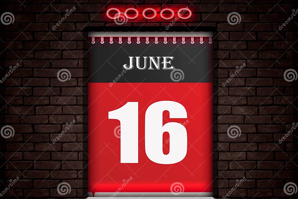 16 June, Calendar on Bricks Background Stock Illustration ...