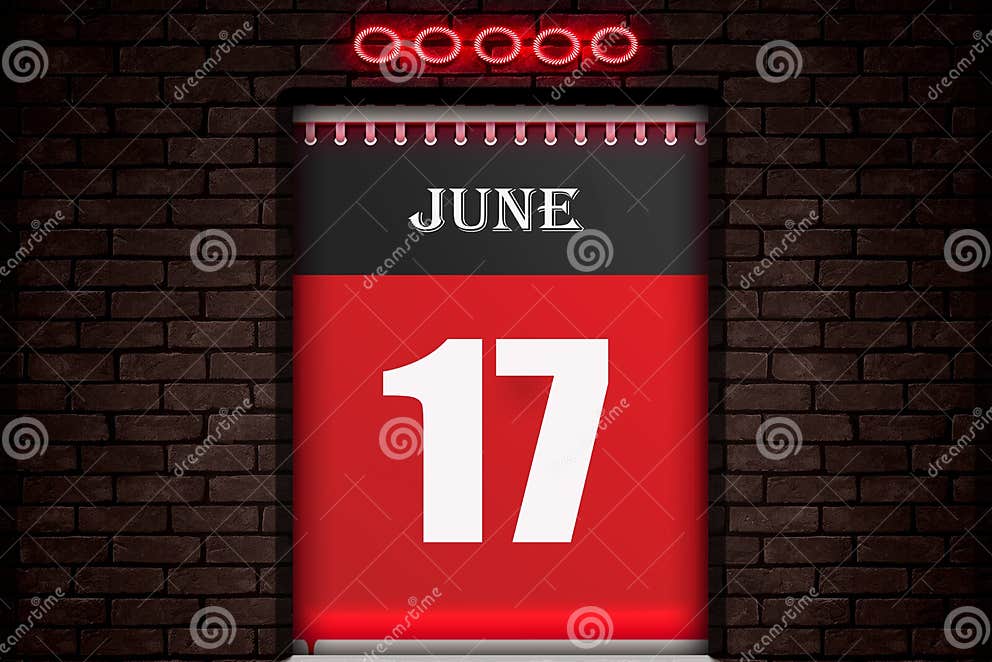 17 June, Calendar on Bricks Background Stock Illustration ...