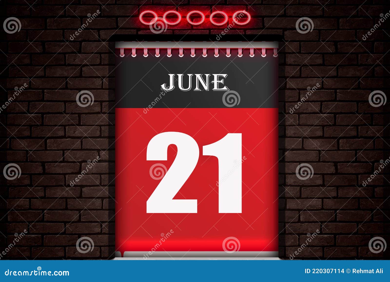 21 June, Calendar on Bricks Background Stock Illustration ...