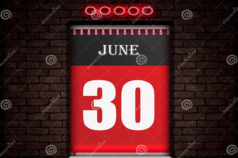 30 June, Calendar on Bricks Background Stock Illustration ...
