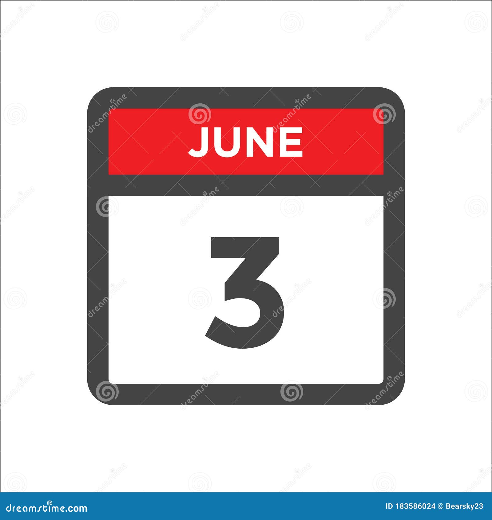 June 3 Calendar Icon with Day of Month Stock Vector - Illustration of ...