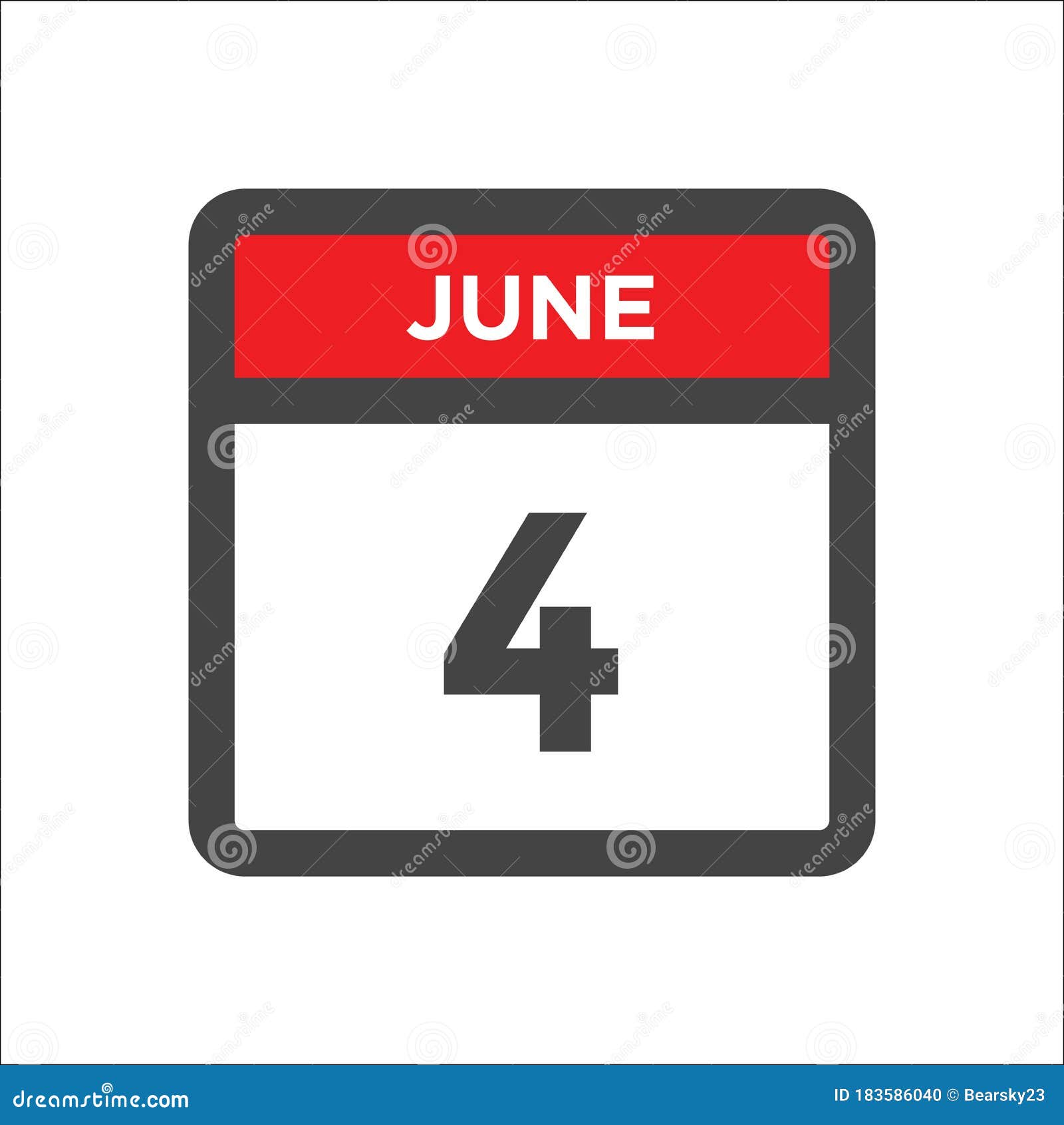 June 4 Calendar Icon with Day of Month Stock Vector - Illustration of ...