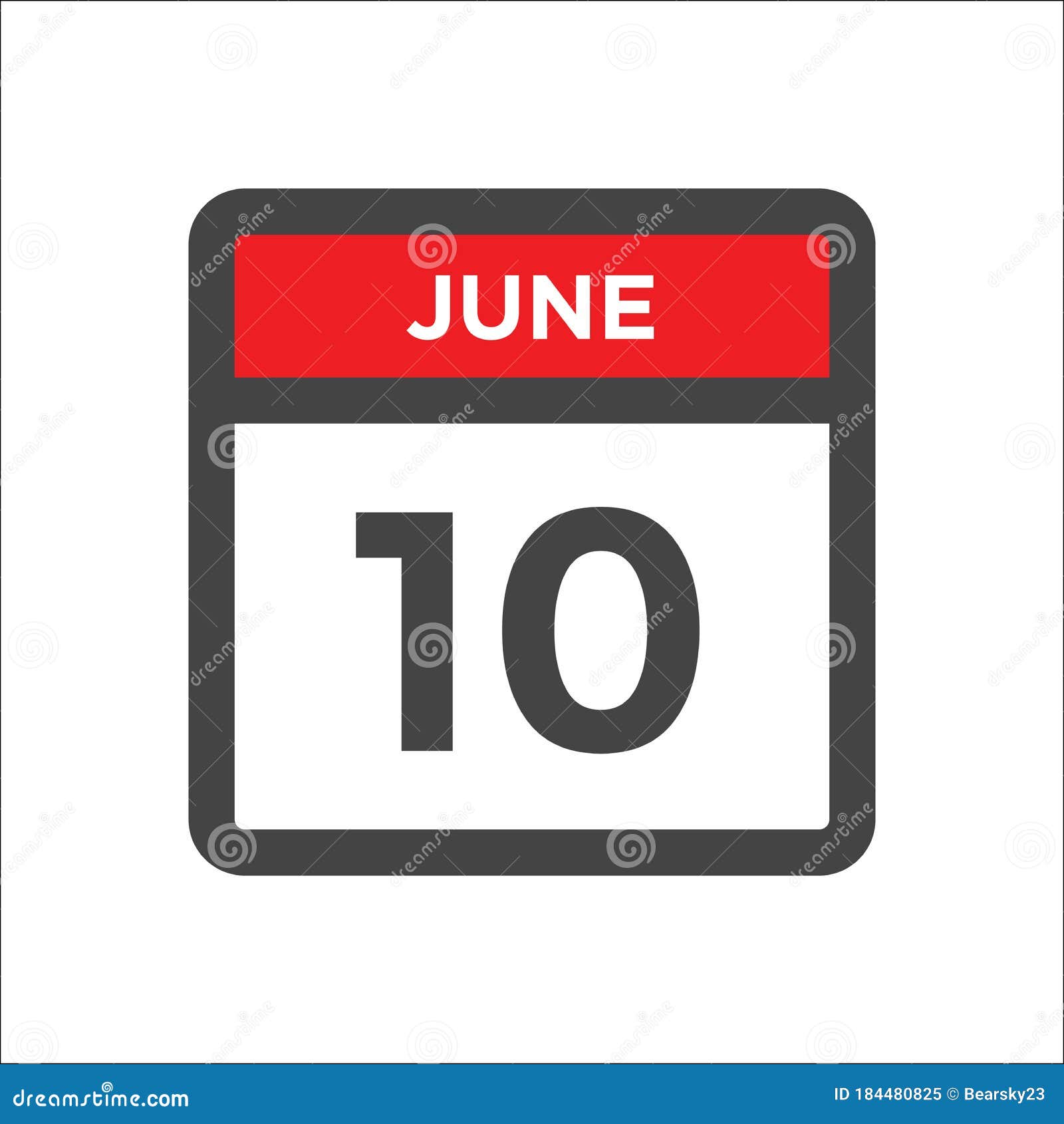 June 10 Calendar Icon with Day of Month Stock Vector - Illustration of ...
