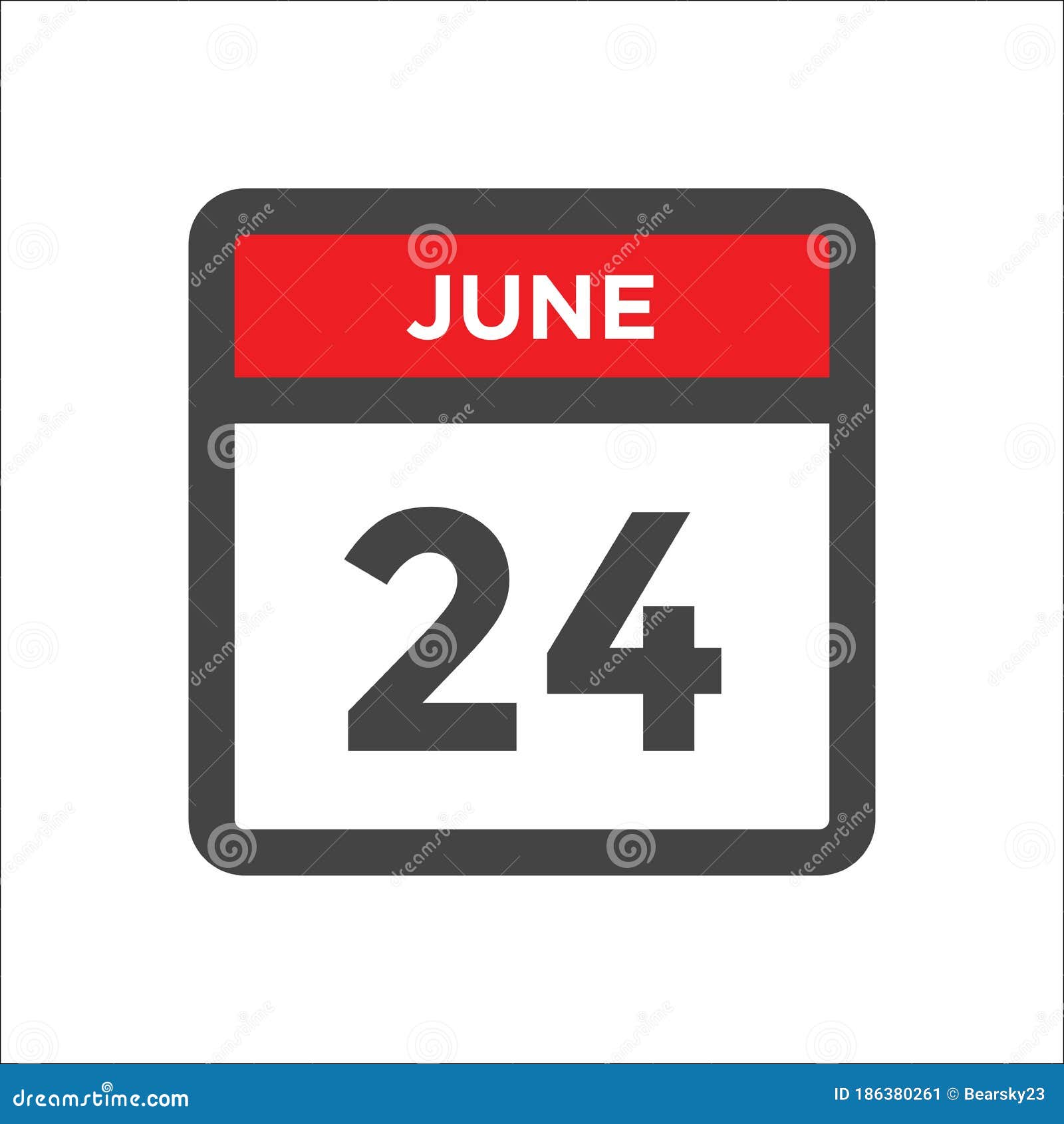 June 24 Calendar Icon with Day of Month Stock Vector - Illustration of ...