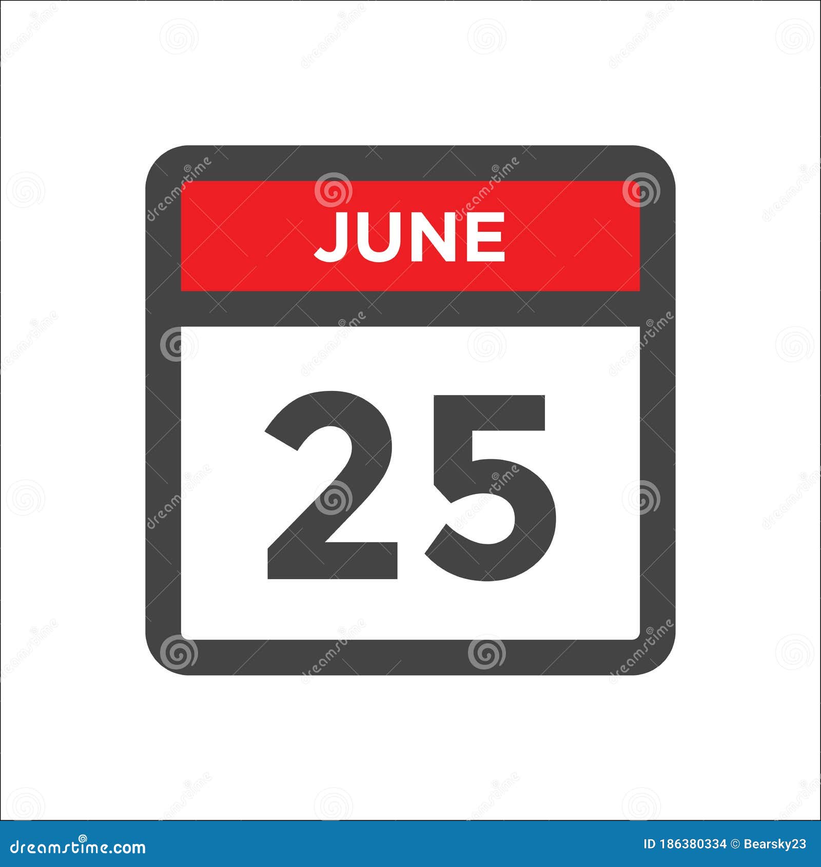 June 25 Calendar Icon with Day of Month Stock Vector - Illustration of ...