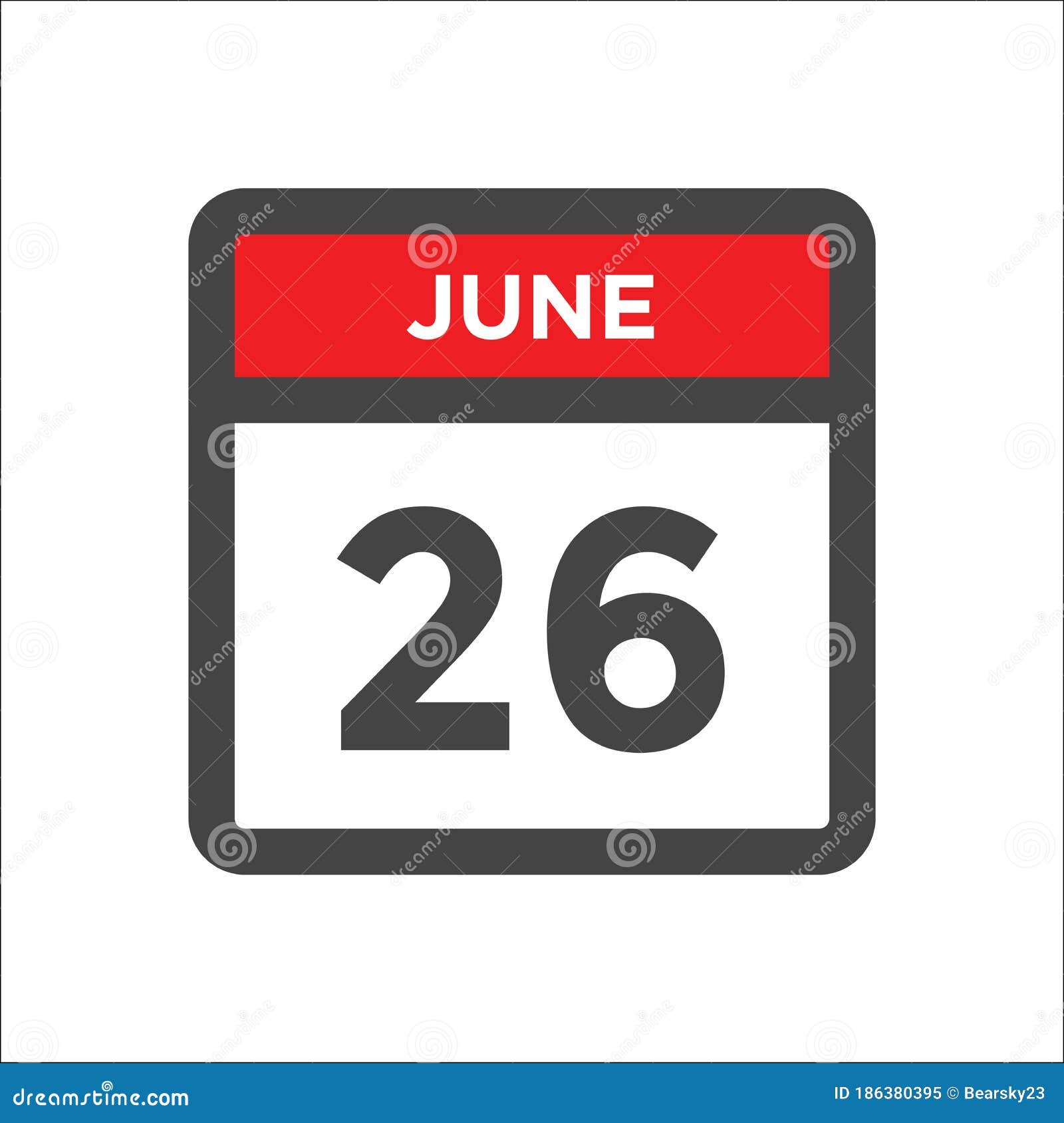 June 26 Calendar Icon with Day of Month Stock Vector - Illustration of ...