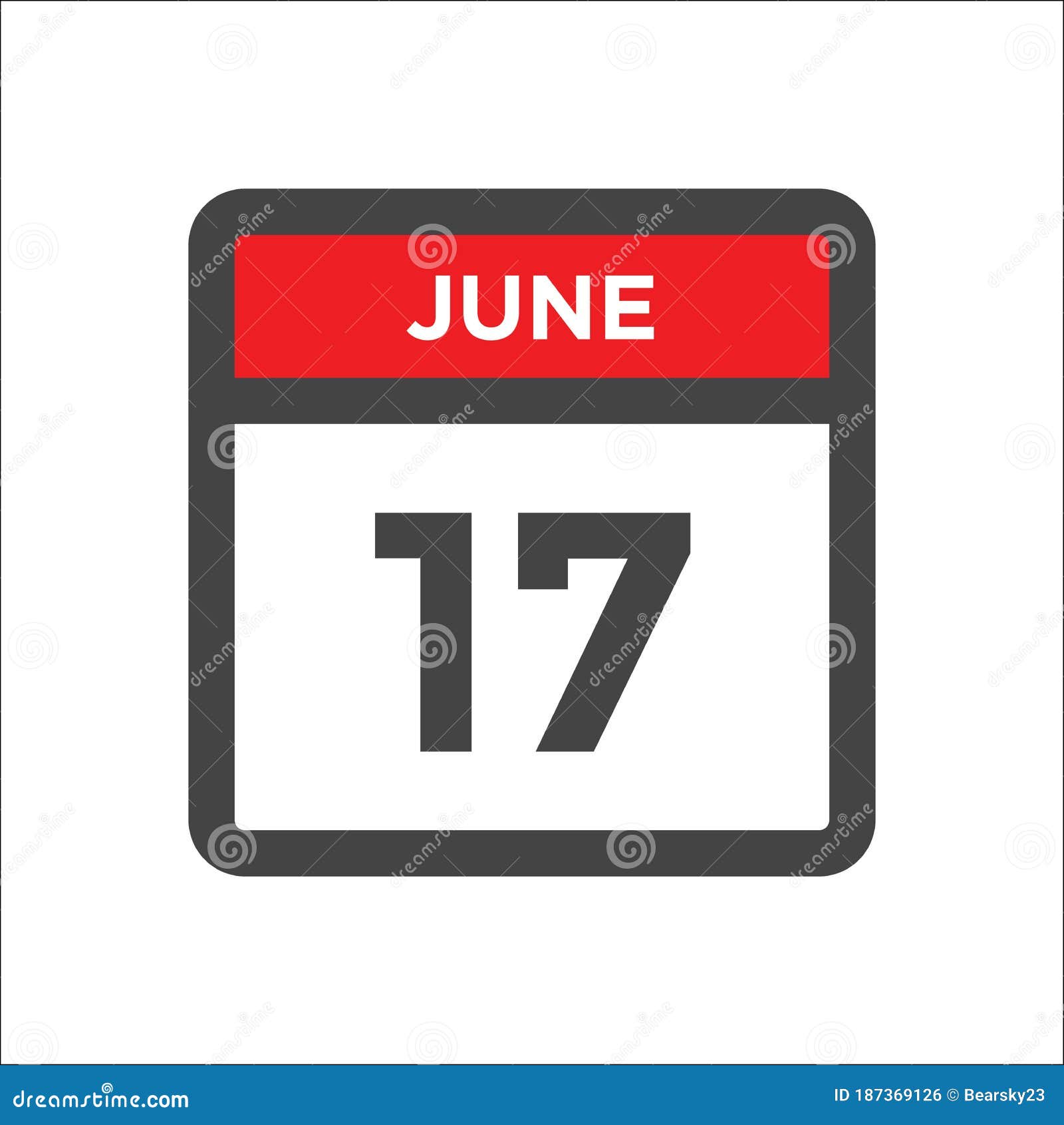 June 17 Calendar Icon with Day of Month Stock Vector - Illustration of ...