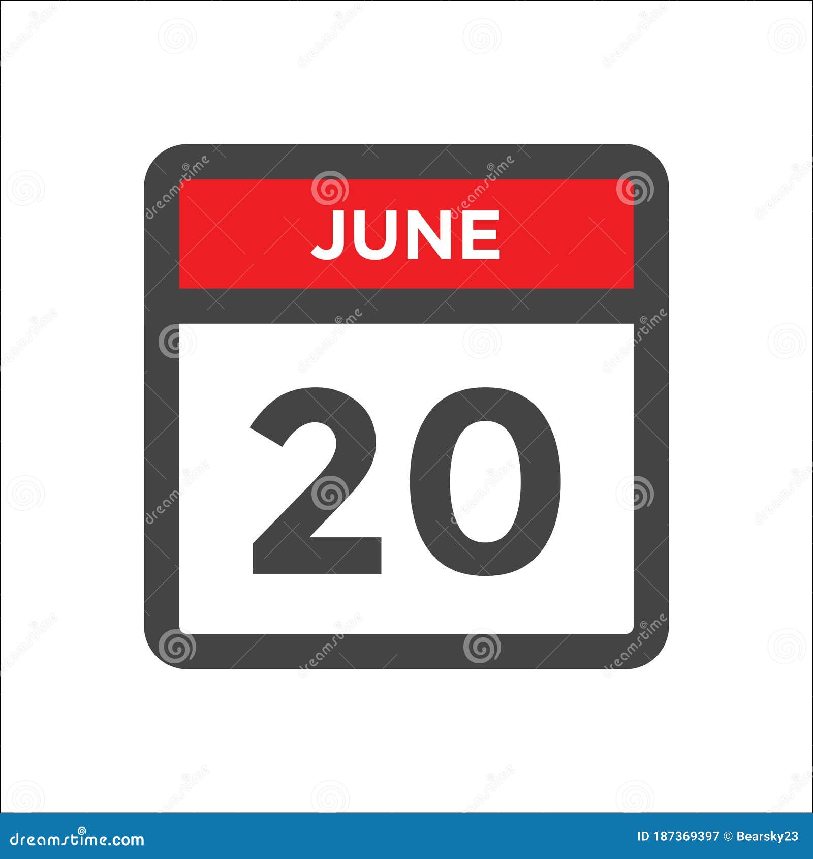 June 20 Calendar Icon with Day of Month Stock Vector - Illustration of ...