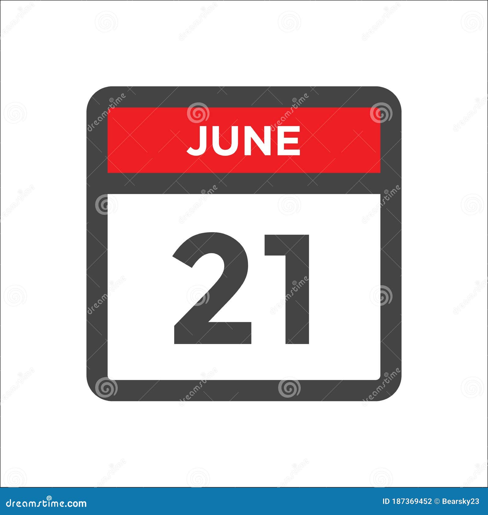 June 21 Calendar Icon with Day of Month Stock Vector - Illustration of ...
