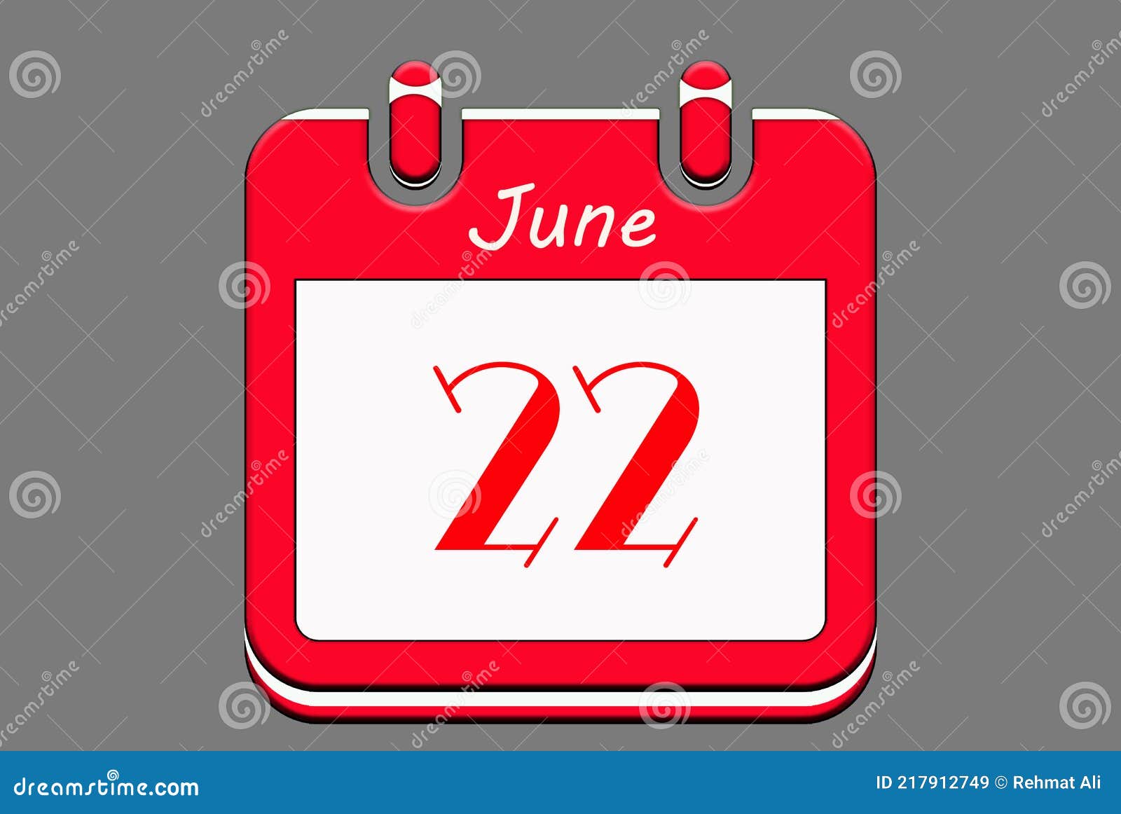 22 June, Calendar Icon. on Gray Background Stock Illustration ...