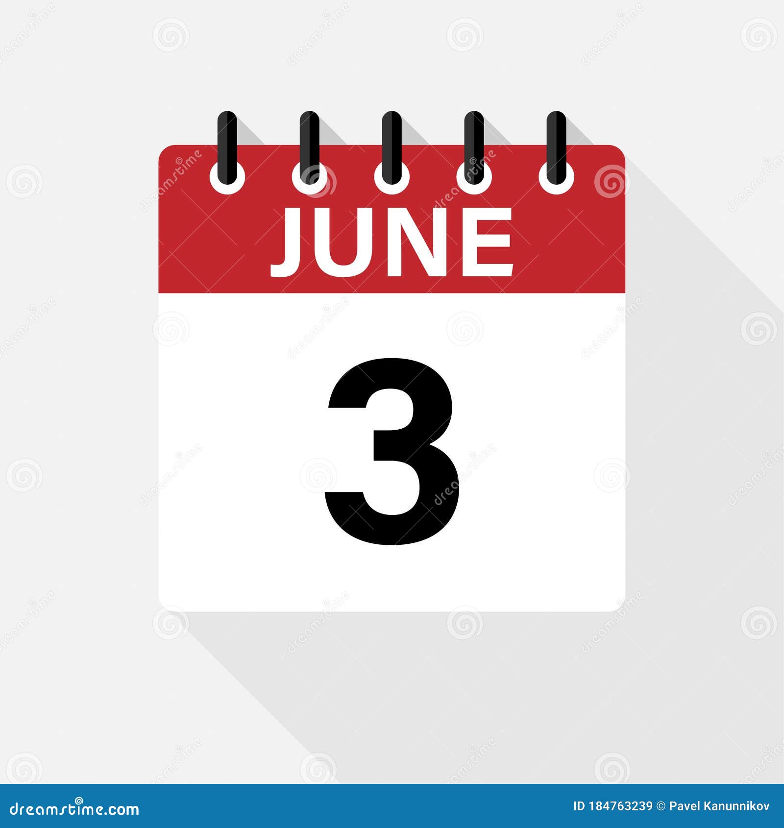 June 3 Calendar Icon. Calendar Icon with Shadow. Flat Style. Date, Day ...