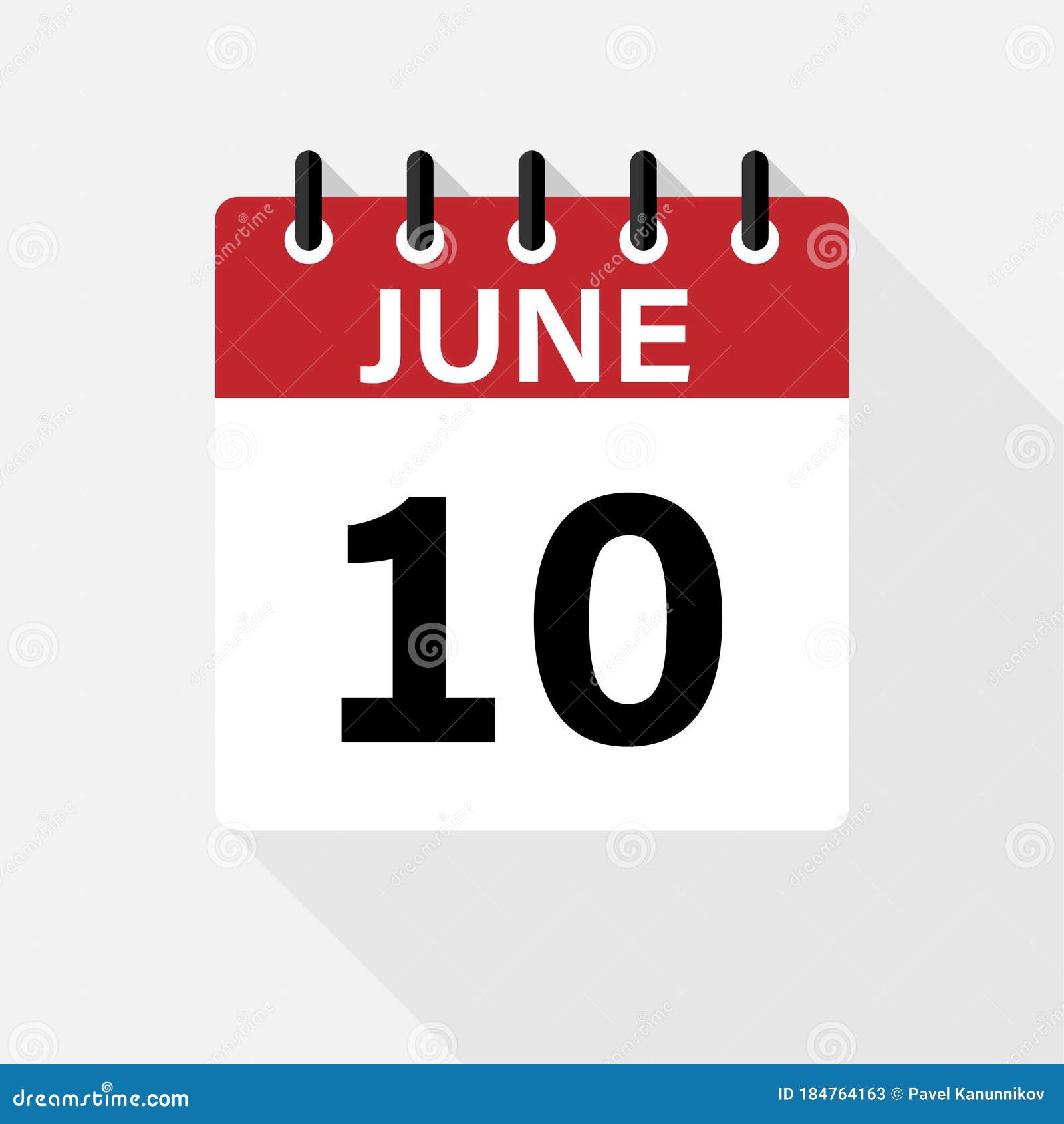 June 10 Calendar Icon. Calendar Icon with Shadow. Flat Style. Date, Day ...