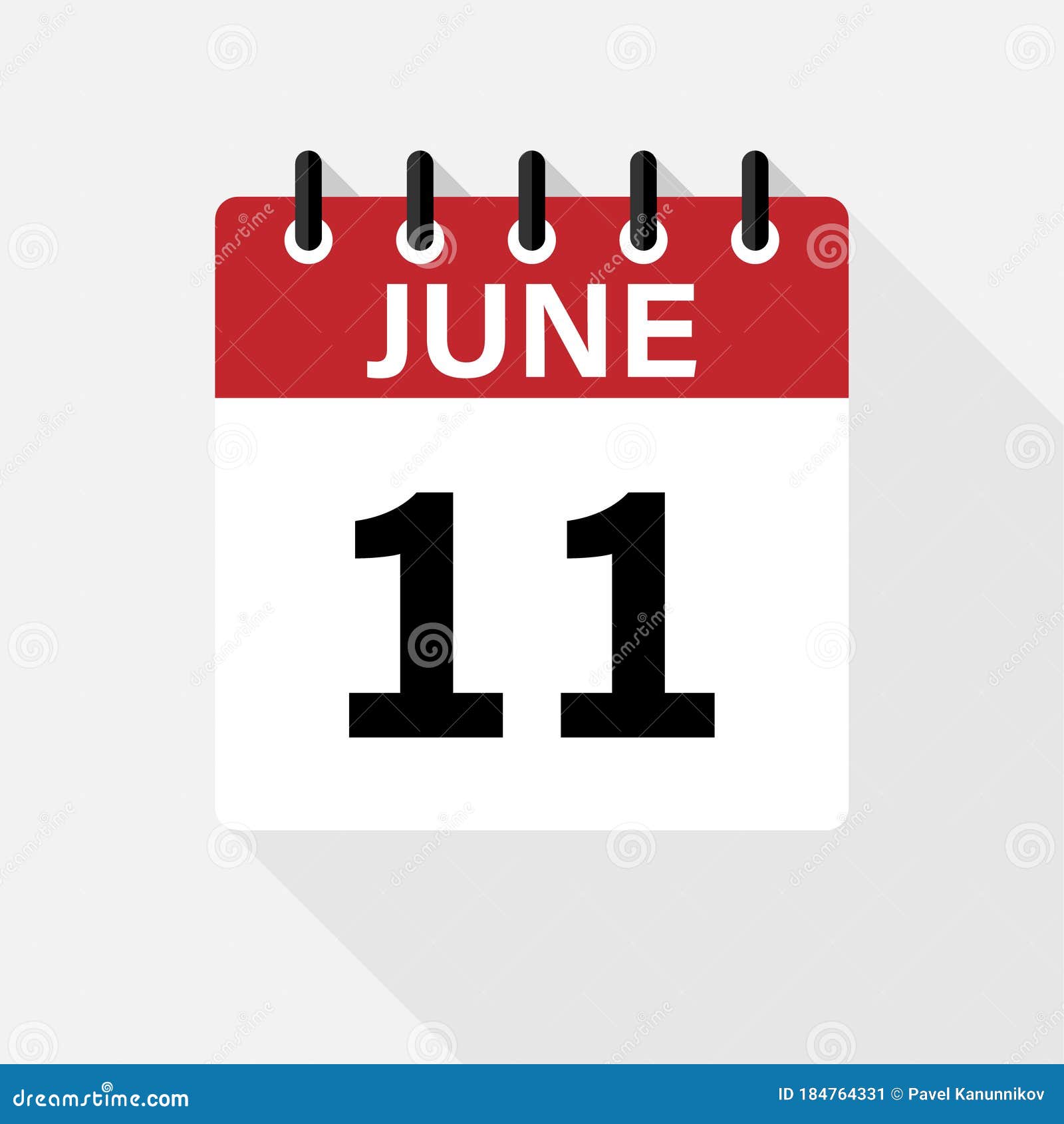 June 11 Calendar Icon. Calendar Icon with Shadow. Flat Style. Date, Day ...