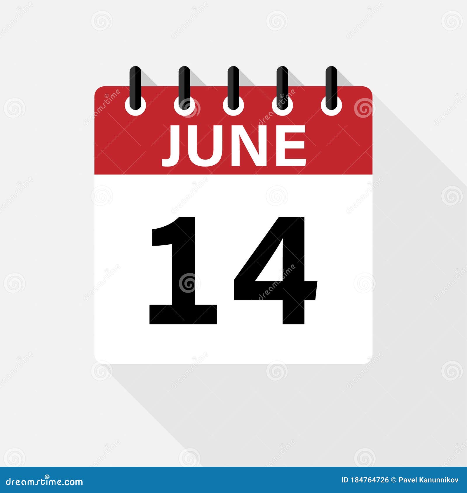 June 14 Calendar Icon. Calendar Icon with Shadow. Flat Style. Date, Day ...