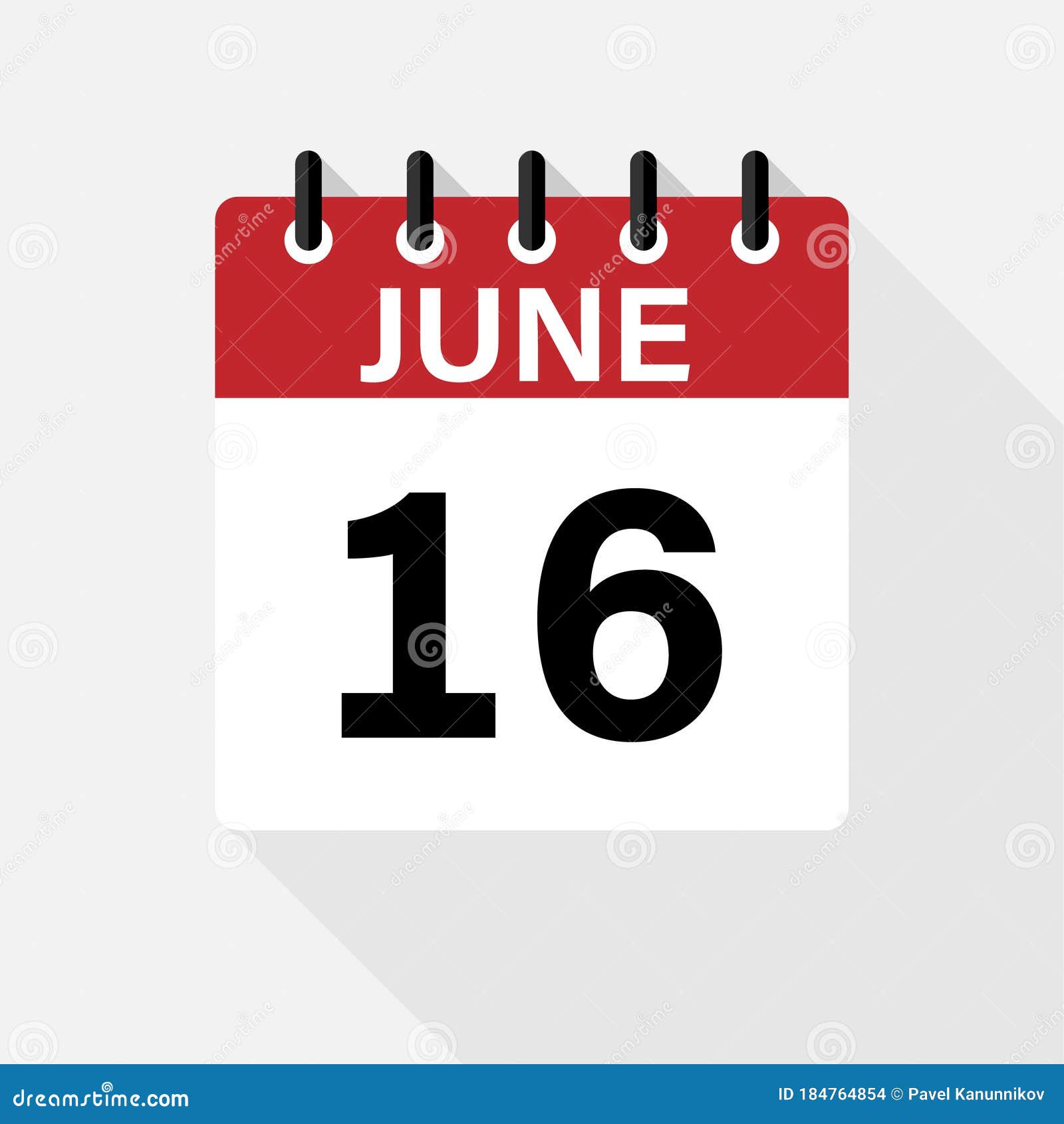 June 16 Calendar Icon. Calendar Icon with Shadow. Flat Style. Date, Day ...
