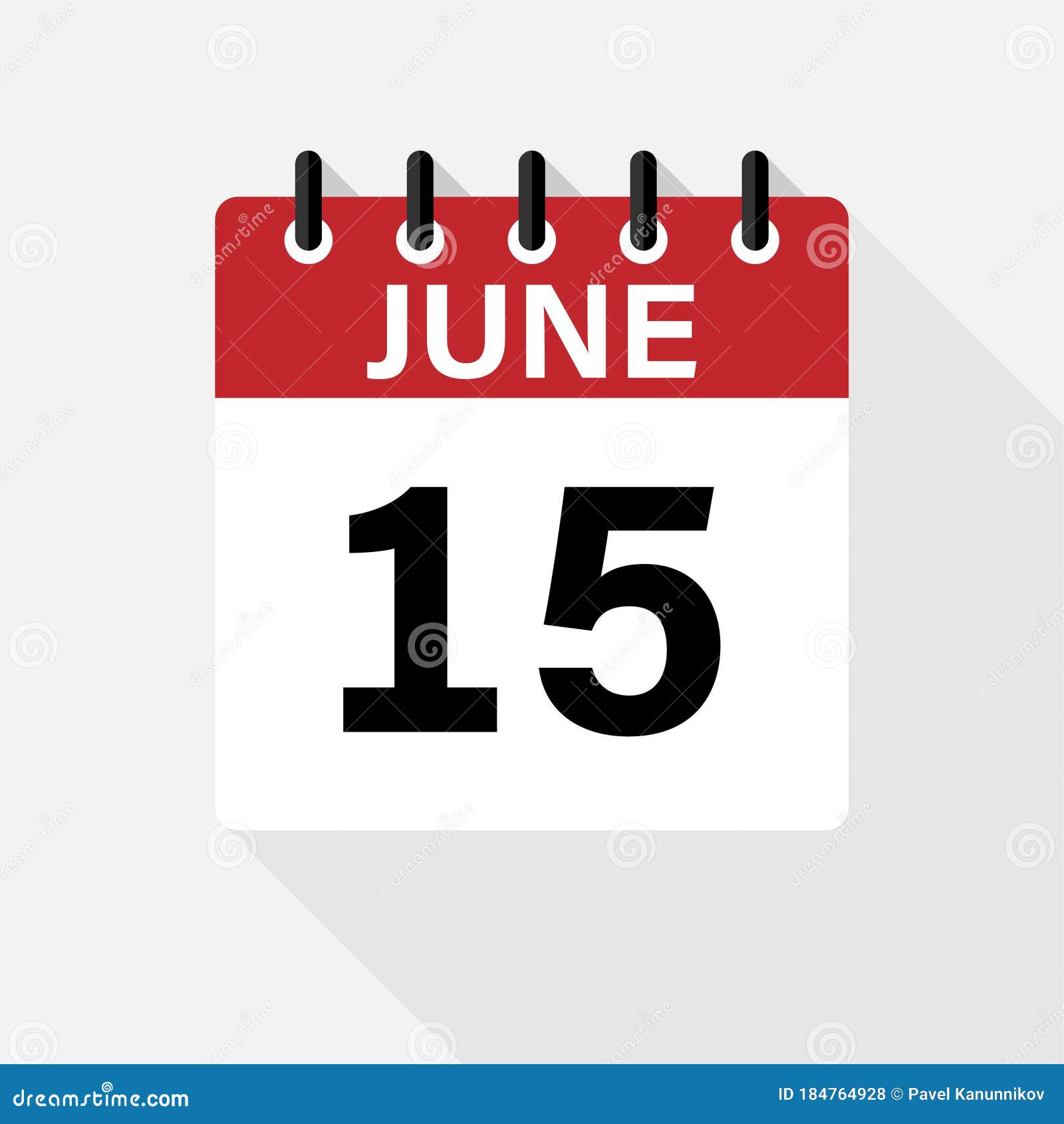 June 15 Calendar Icon. Calendar Icon with Shadow. Flat Style. Date, Day ...