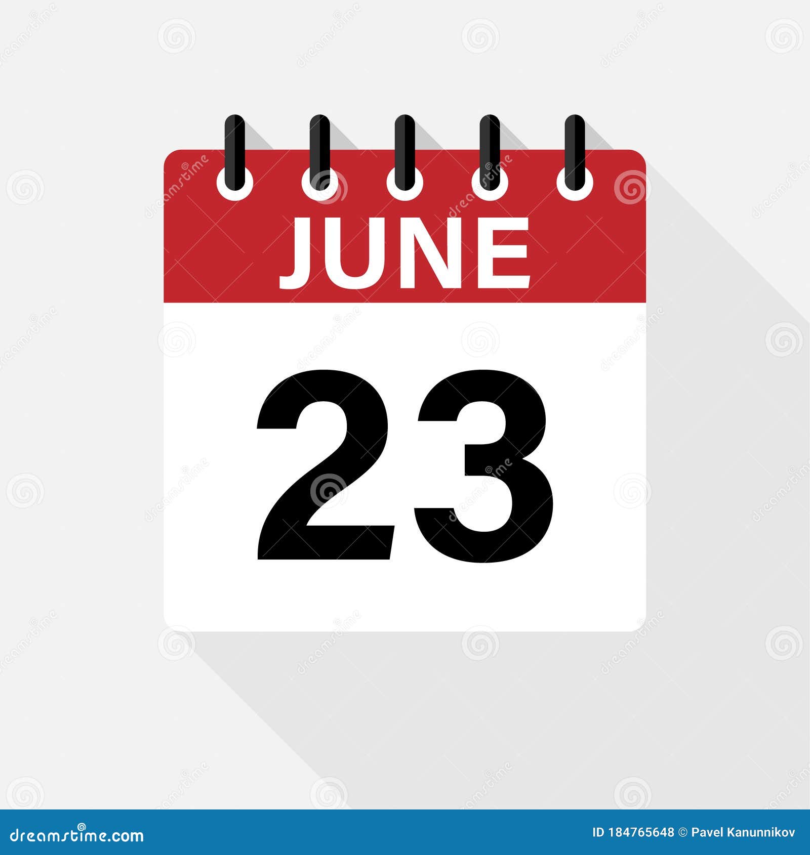 June 23 Calendar Icon. Calendar Icon with Shadow. Flat Style. Date, Day ...