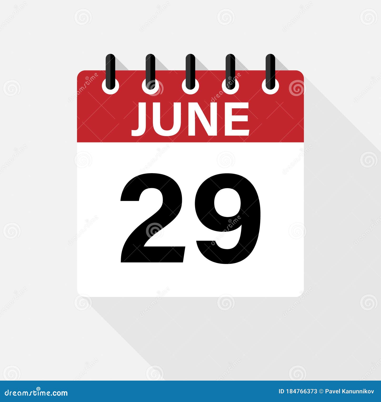 June 29 Calendar Icon. Calendar Icon with Shadow. Flat Style. Date, Day ...