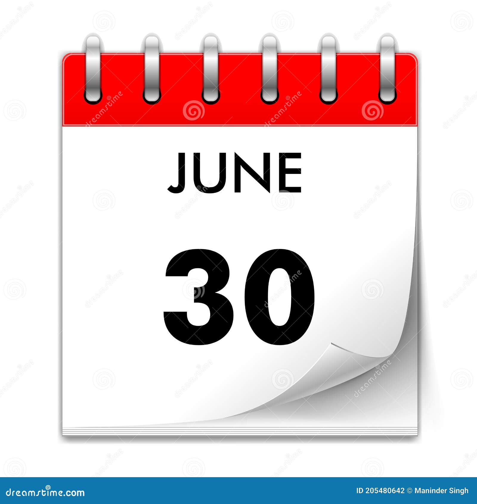 June 30 - Calendar Icon. Vector Illustration of One Day of Month. Stock ...