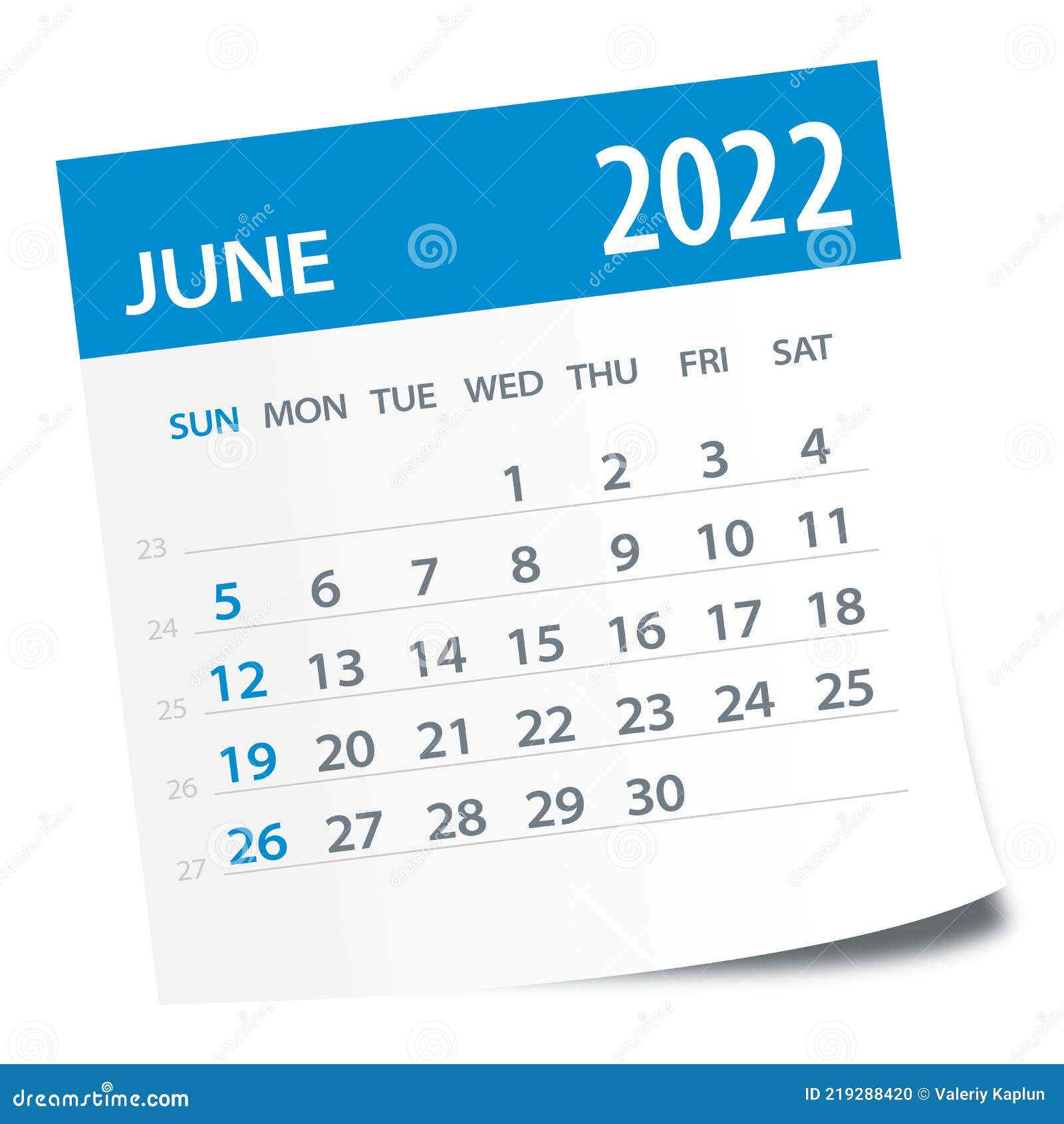 June 2022 Calendar Clip Art