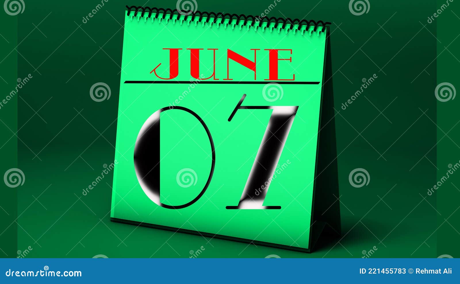 07 June, Calendar on Green Background Stock Illustration - Illustration ...
