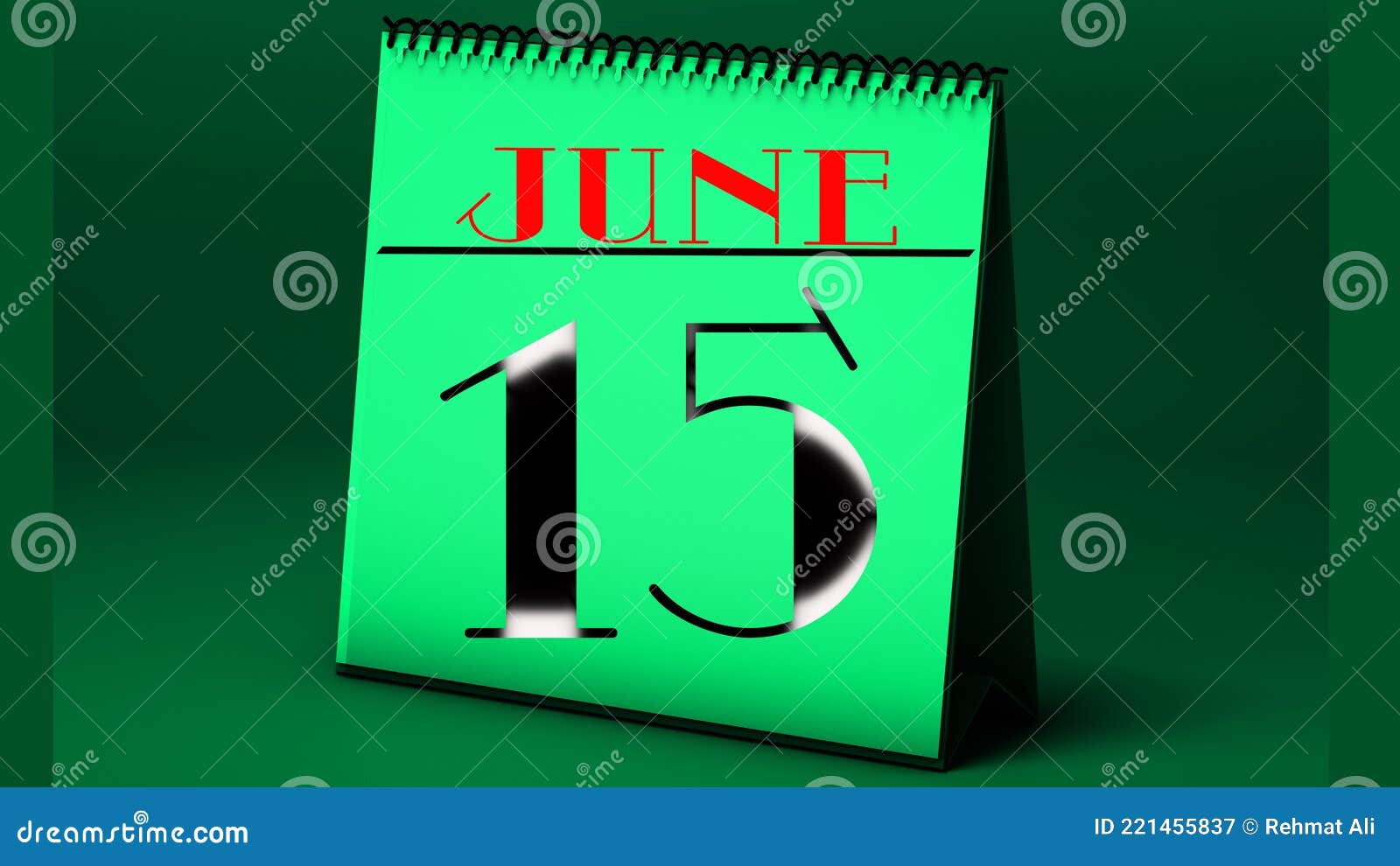 15 June, Calendar on Green Background Stock Illustration - Illustration ...