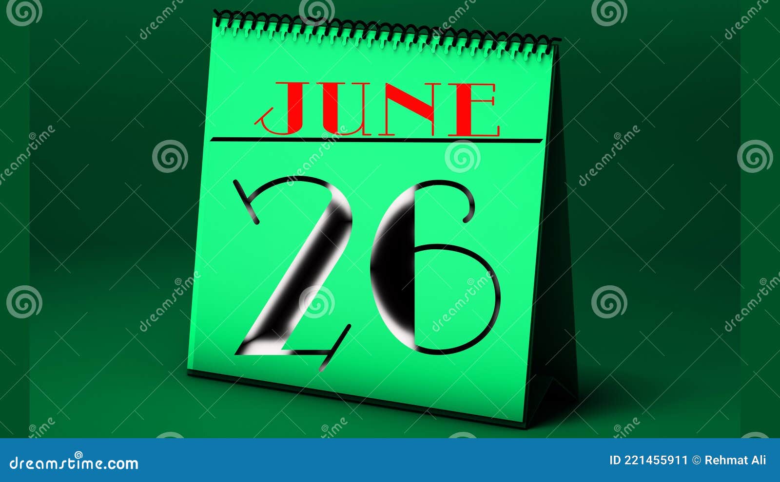 26 June, Calendar on Green Background Stock Illustration - Illustration ...