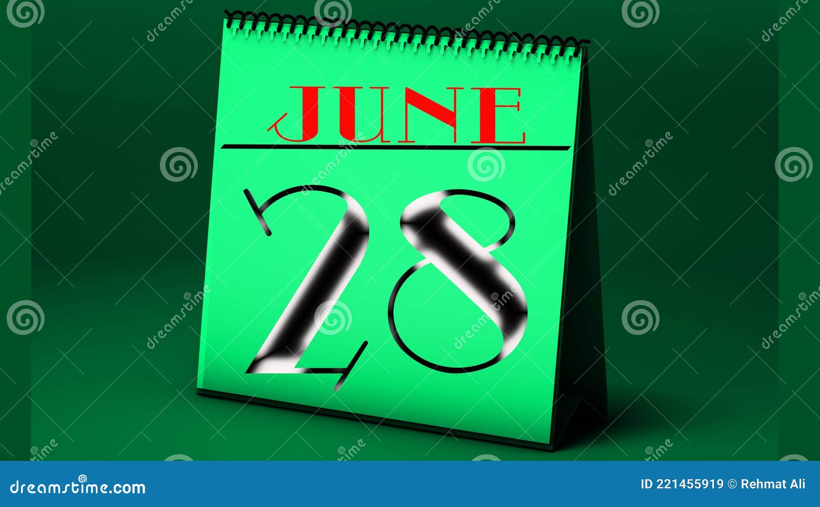 28 June, Calendar on Green Background Stock Illustration - Illustration ...