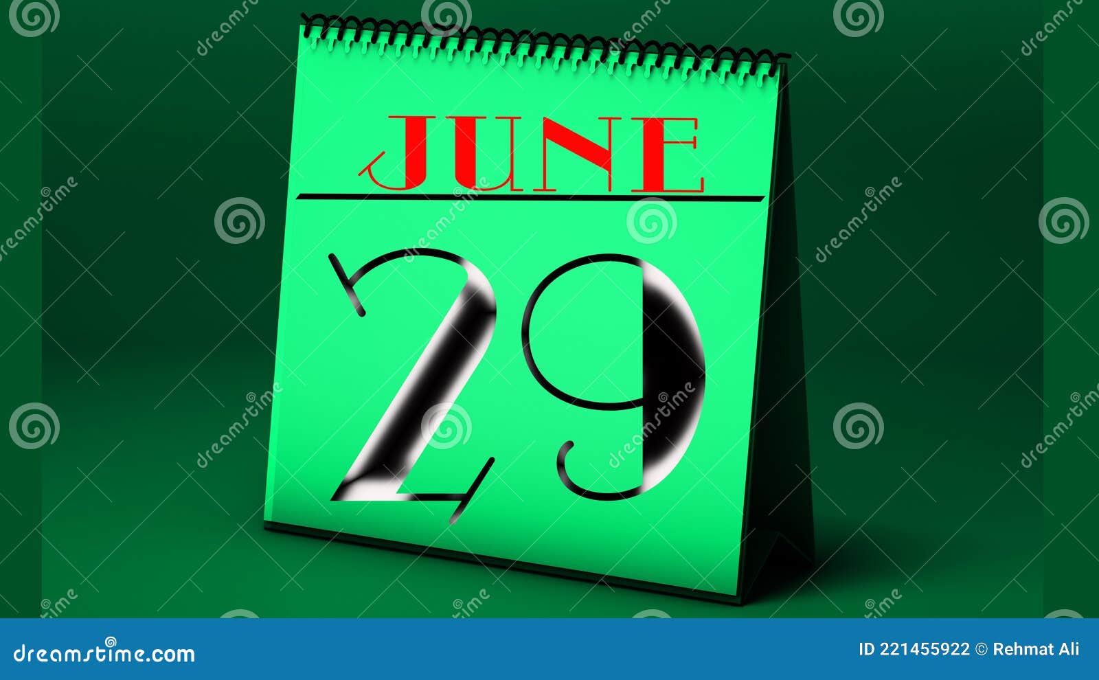 29 June, Calendar on Green Background Stock Illustration - Illustration ...