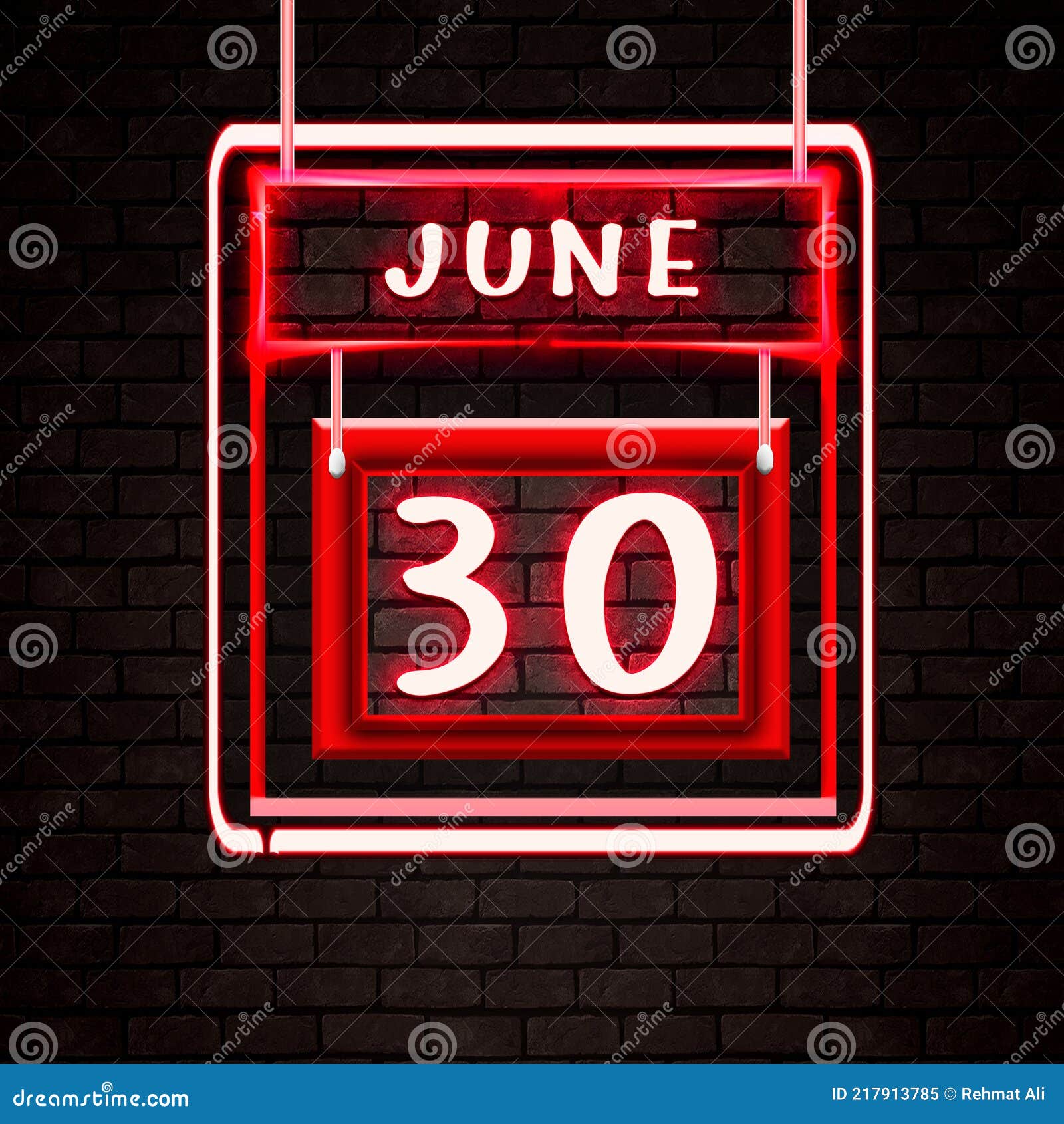 30 June Calendar, Neon Text Effect on Bricks Background Stock ...