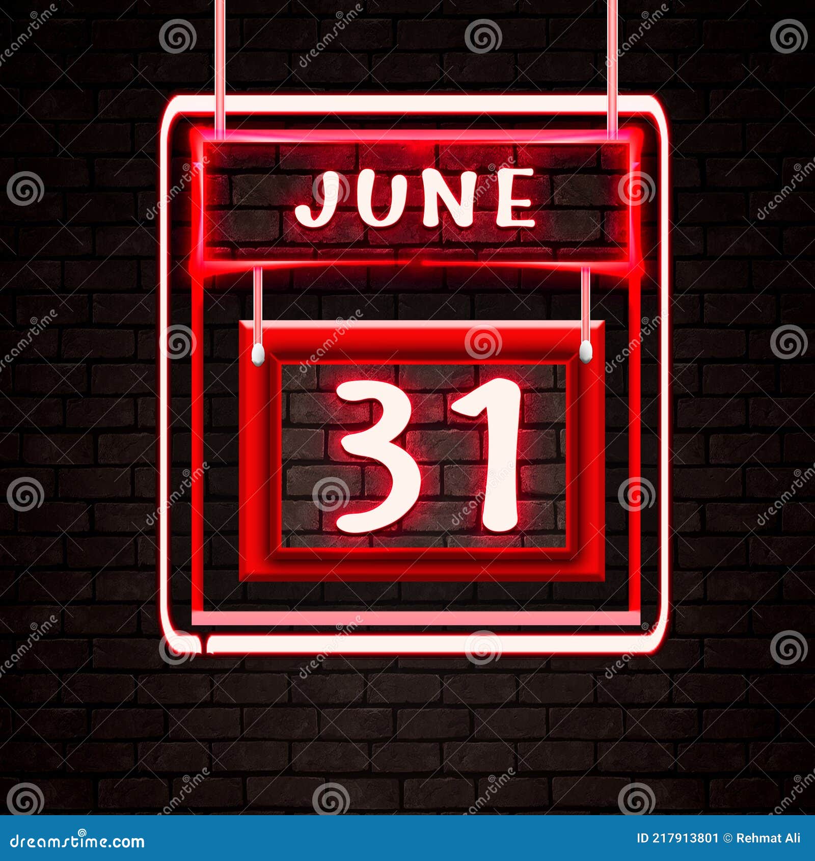 31 June Calendar, Neon Text Effect on Bricks Background Stock ...