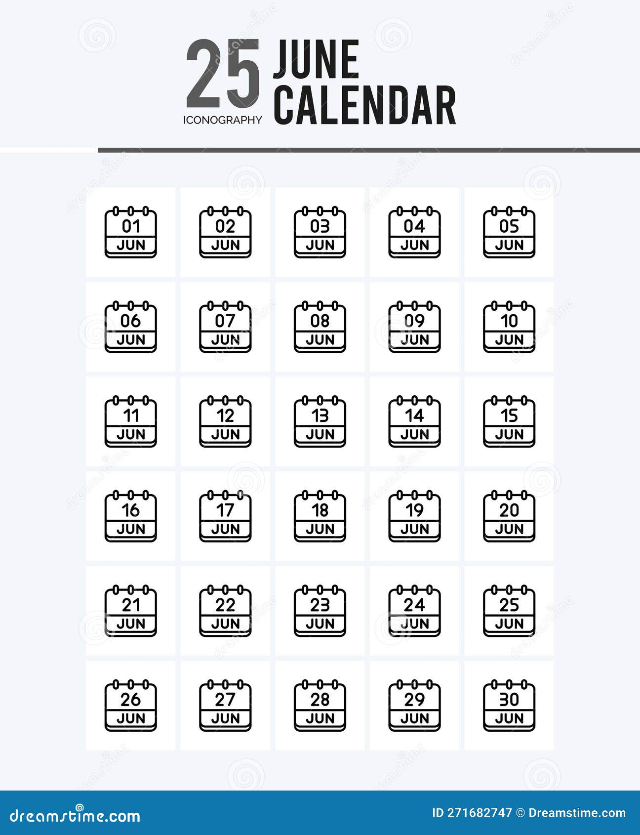 25 June Calendar Outline Icons Pack Vector Illustration Stock Vector ...