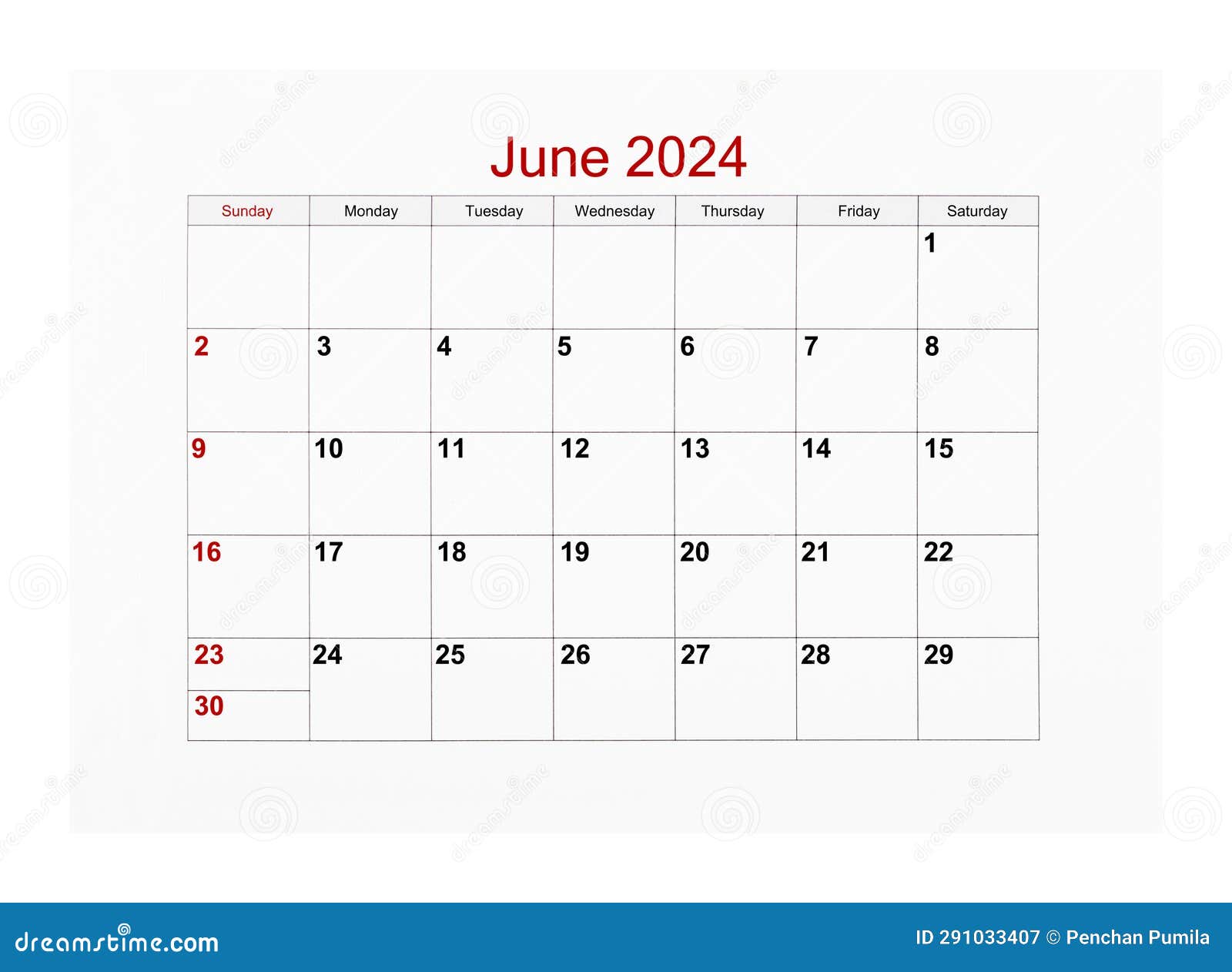 The June 2024 Calendar Page For 2024 Year Isolated On White Background ...
