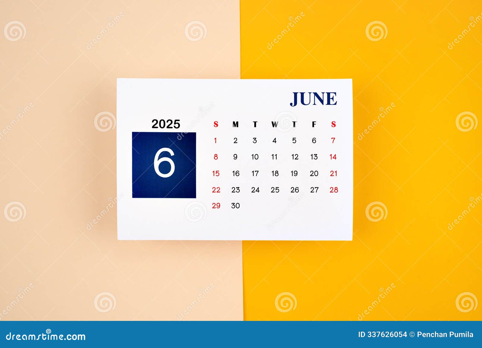 June Calendar 2025 Page on Yellow Background Stock Photo - Image of ...