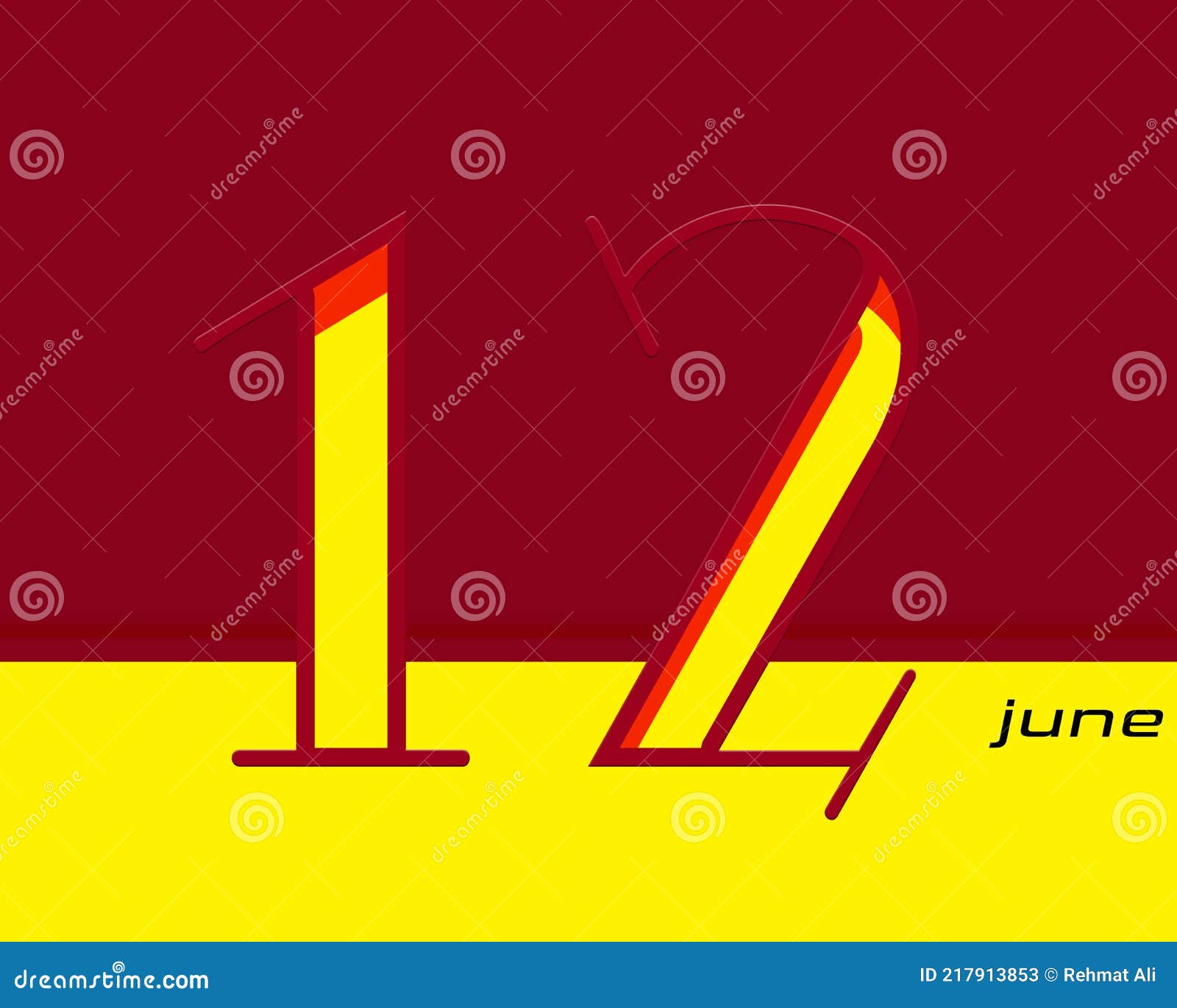 June 12, Calendar on Red and Yellow Background Stock Illustration ...