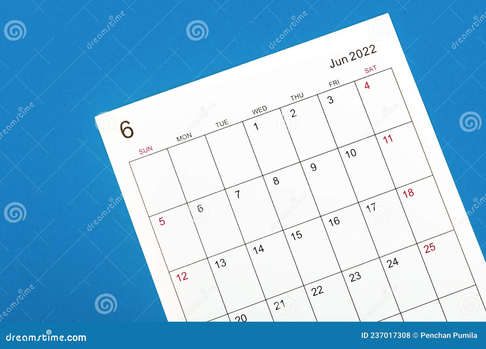 June 2022 Calendar Sheet On Blue Background Royalty-Free Stock Image ...