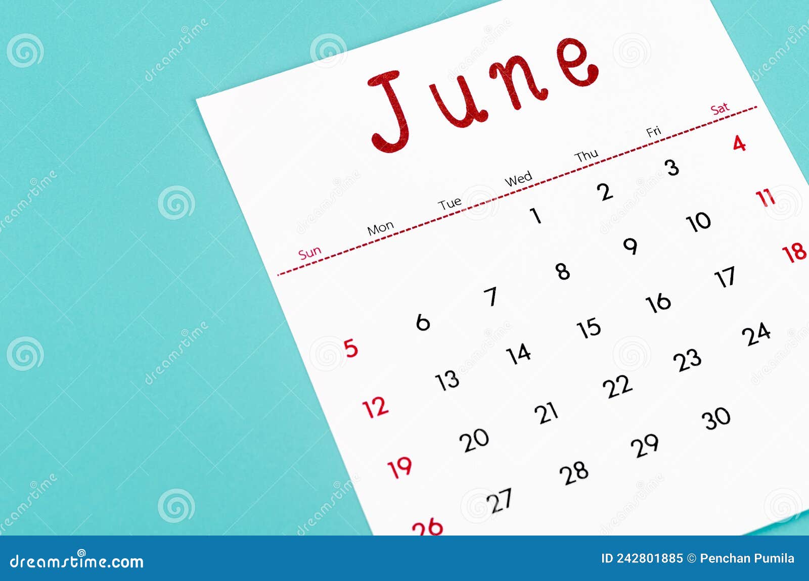 June 2022 Calendar Sheet on Light Blue Background Stock Image - Image ...