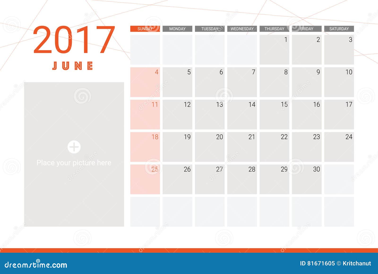 June 2017 calendar stock vector. Illustration of graphic - 81671605