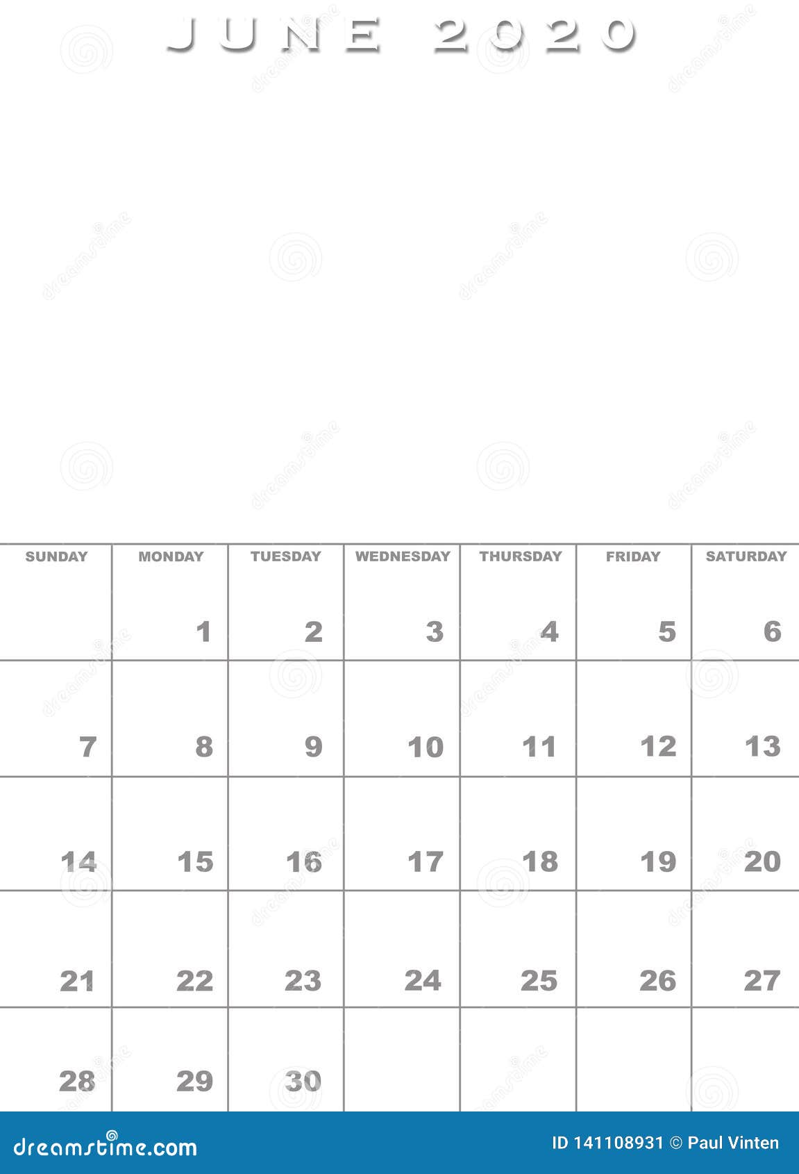June 2020 Calendar Template Stock Illustration - Illustration of plain ...