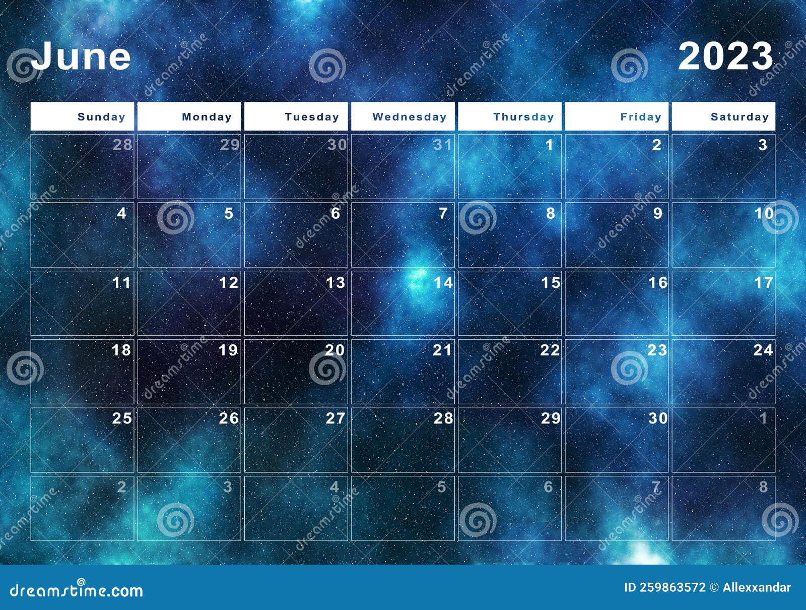 June 2023 Calendar, Week Start Sunday Stock Illustration - Illustration ...