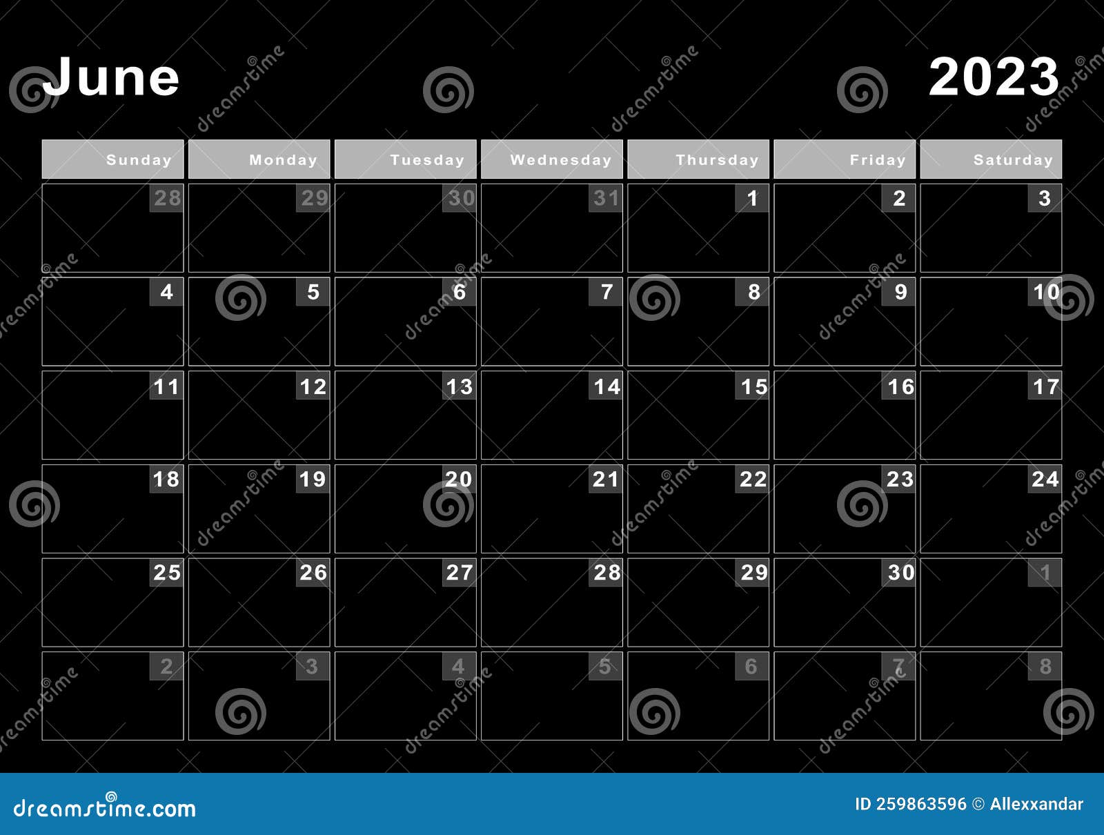 June 2023 Calendar, Week Start Sunday Stock Photo - Image of paper ...
