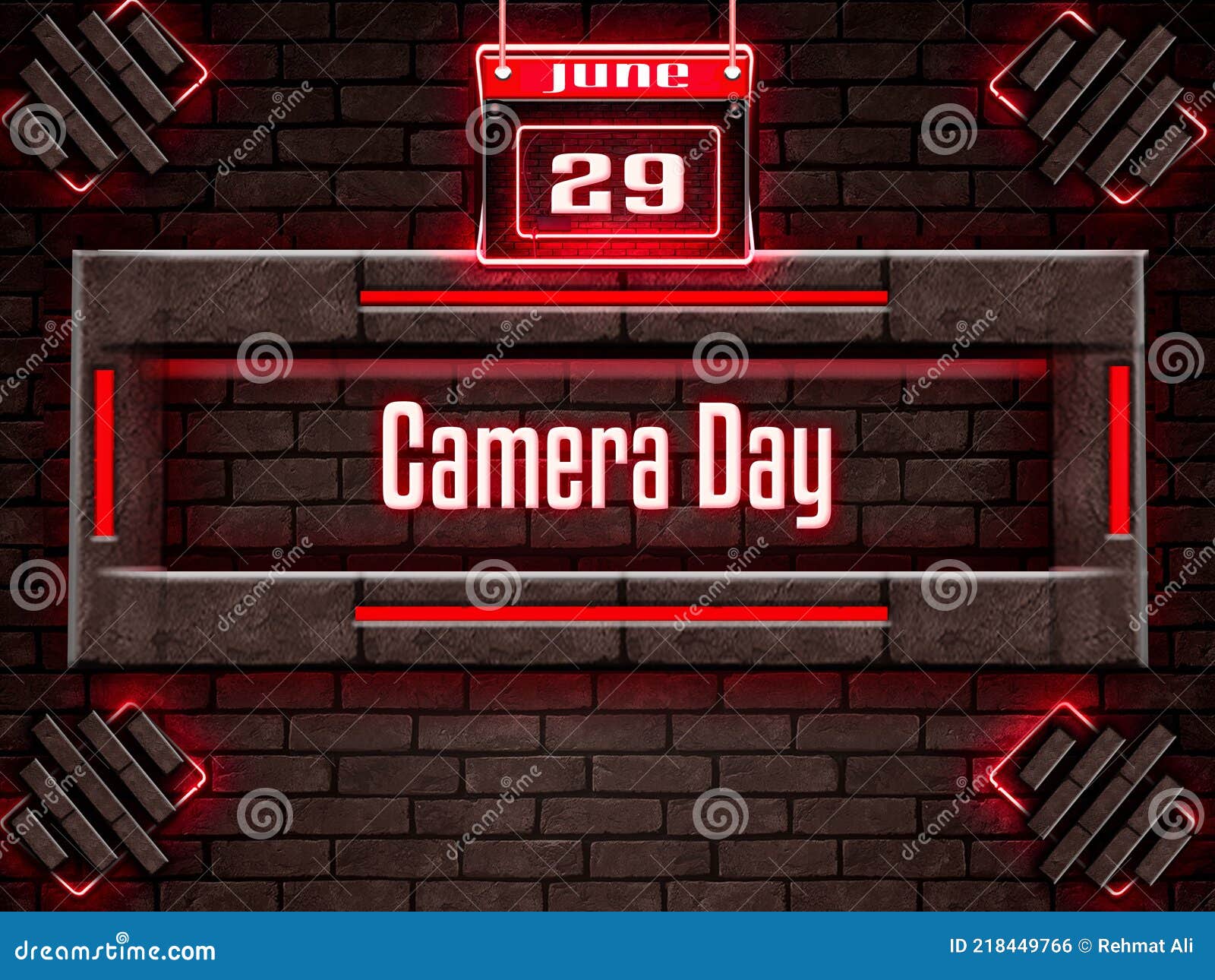 29 June, Camera Day, Neon Text Effect on Bricks Background Stock ...