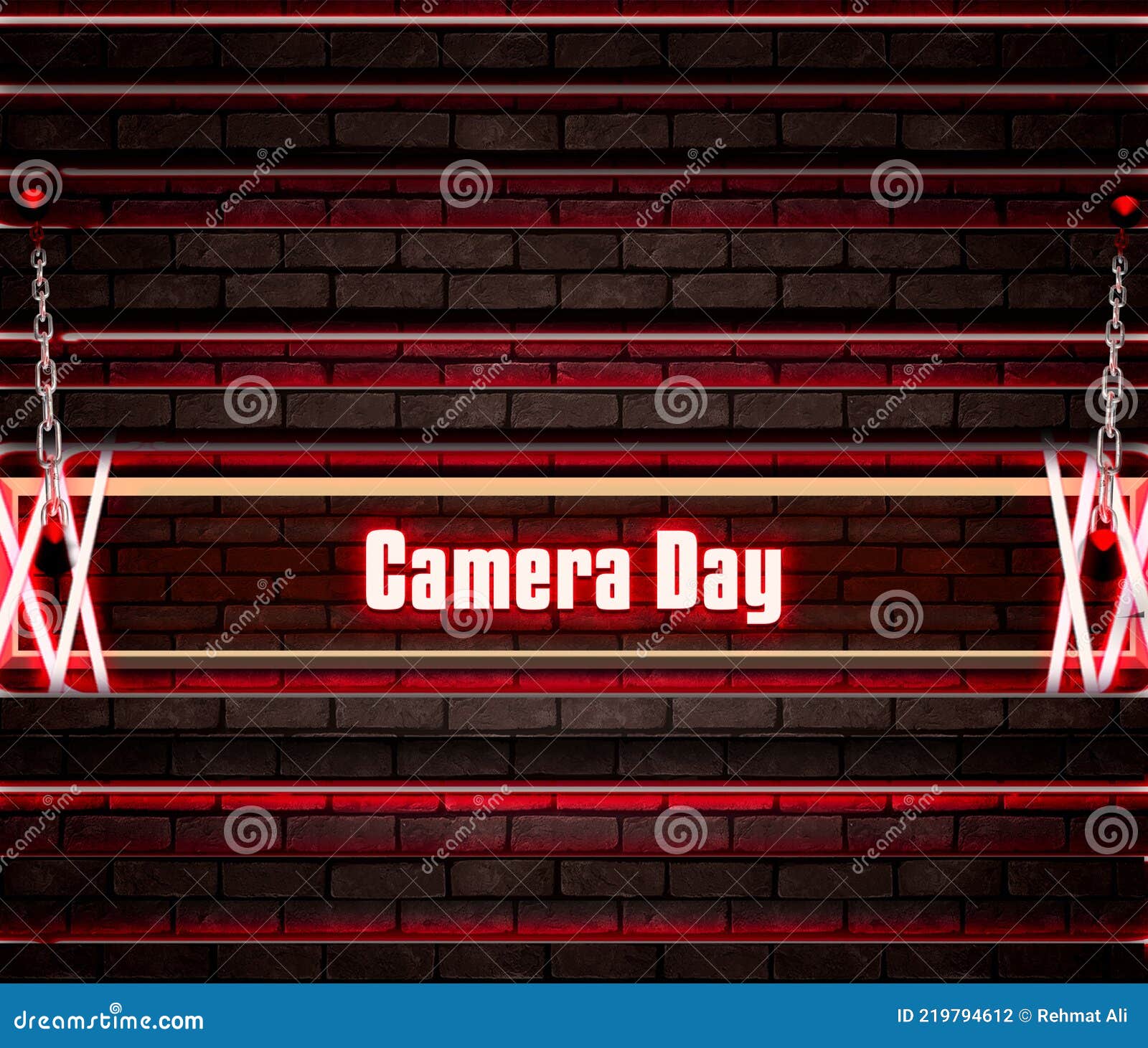 June, Camera Day, Neon Text Effect on Bricks Background Stock ...
