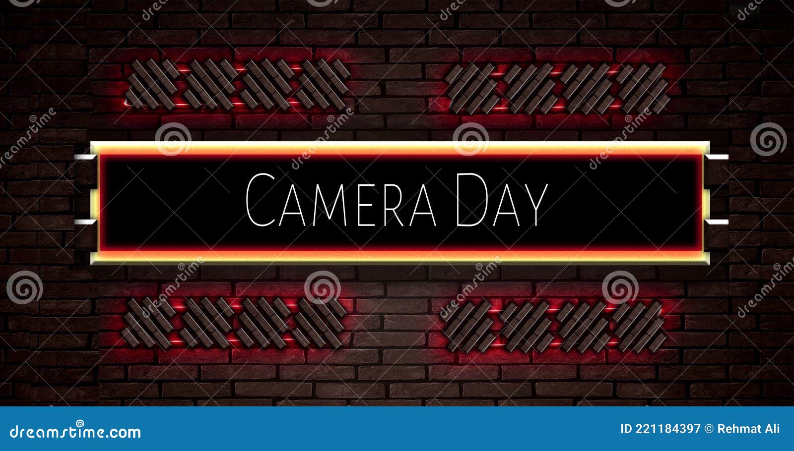 June,Camera Day, Neon Text Effect on Bricks Background Stock ...